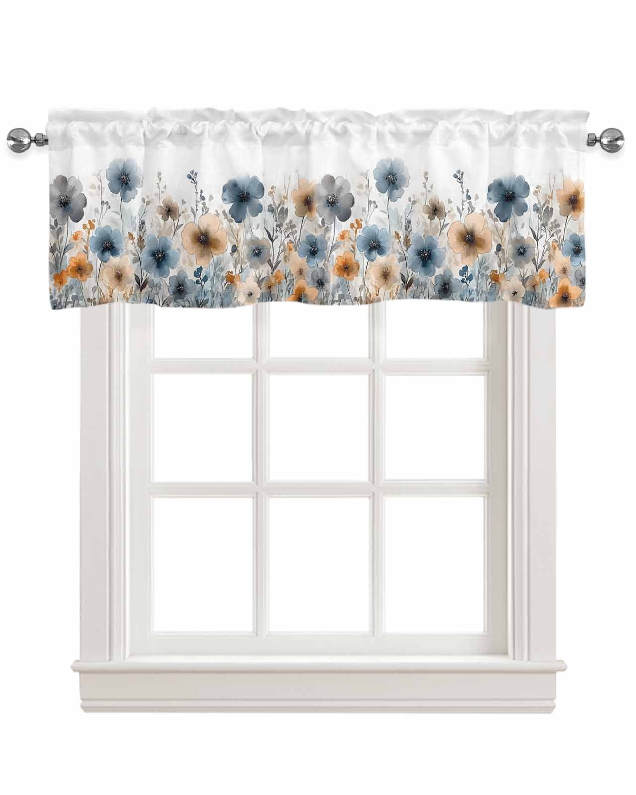 Poppies Floral Kitchen Valances for Windows Farmhouse Linen Window ...