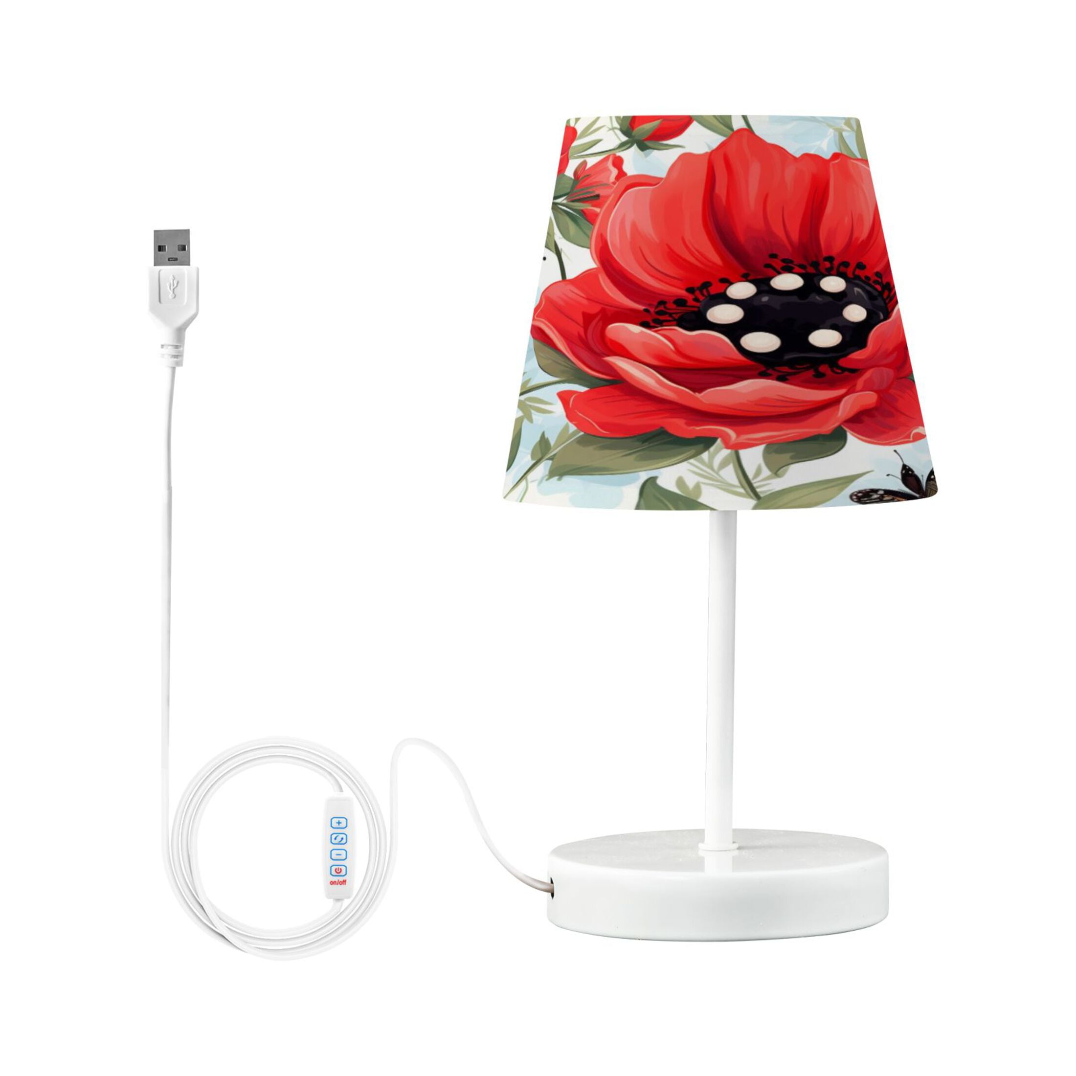 Poppies Flower and Butterflies Desk Lamp LED Table Nightstand Lamps ...