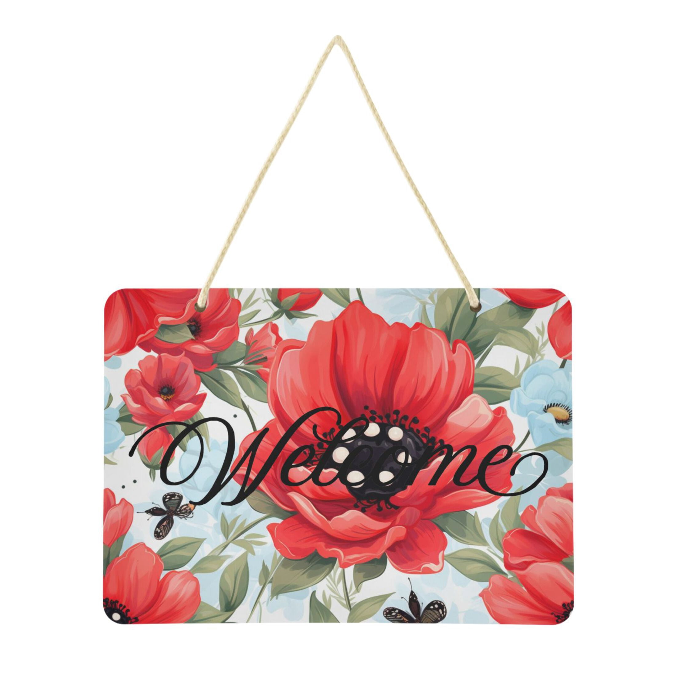 Poppies Flower and Butterflies Welcome Sign Front Door PVC 14x10 inch ...