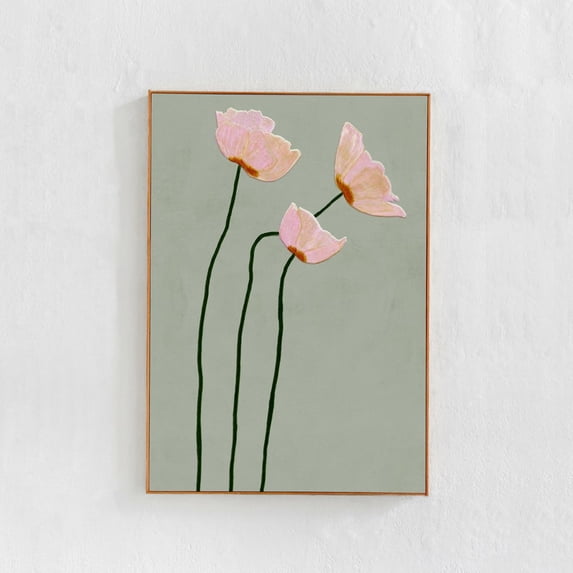 Poppies Painting Sage Green Pink Floral Cottagecore Poster 12x18 ...