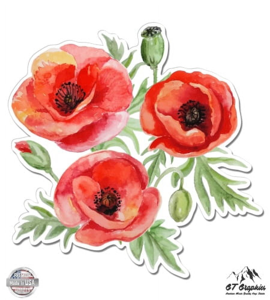 Poppies Watercolor - 8" Vinyl Sticker - For Car Laptop I-Pad ...