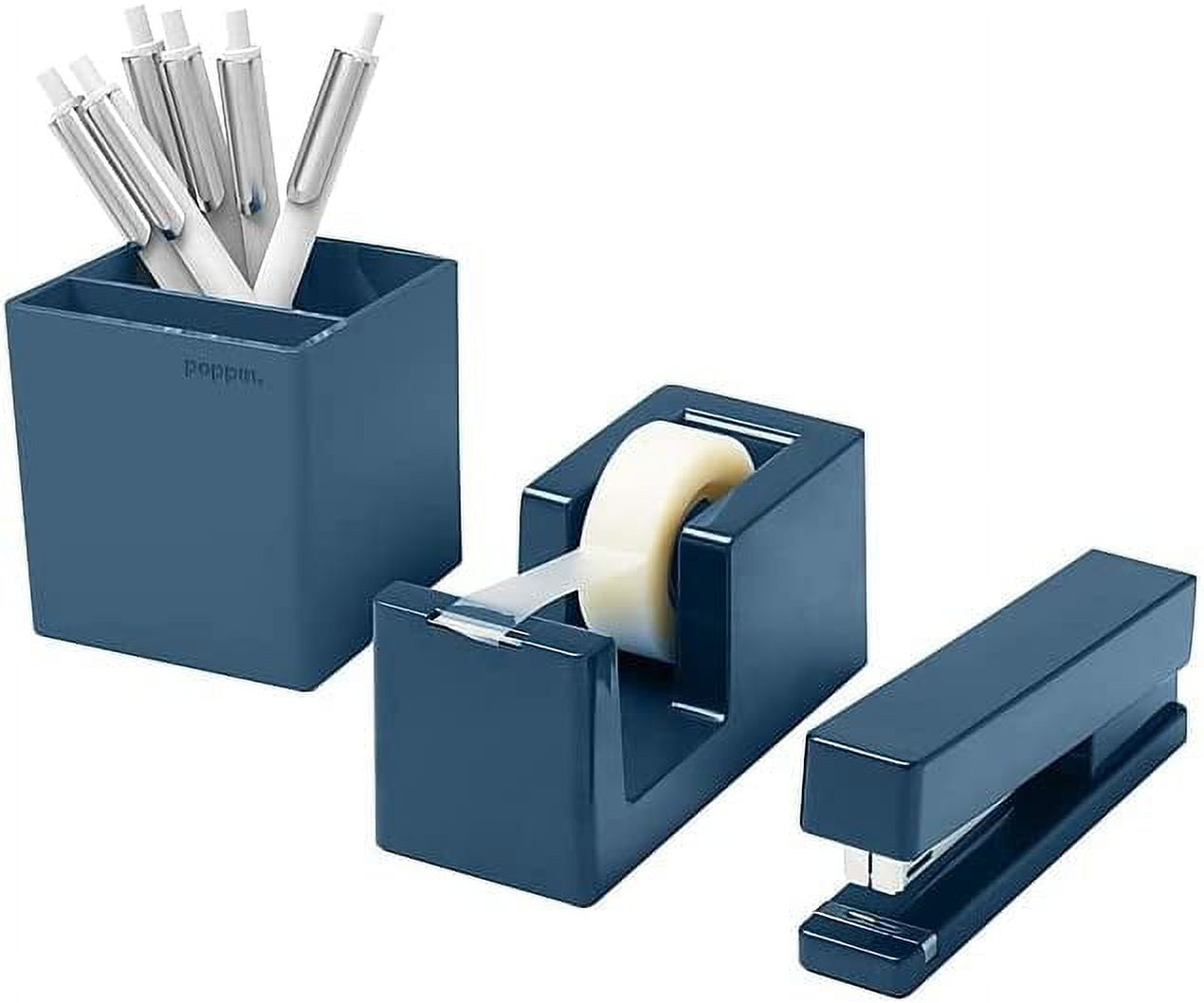 Poppin Desktop Starter Set - Slate Blue, Includes Stapler, Tape ...