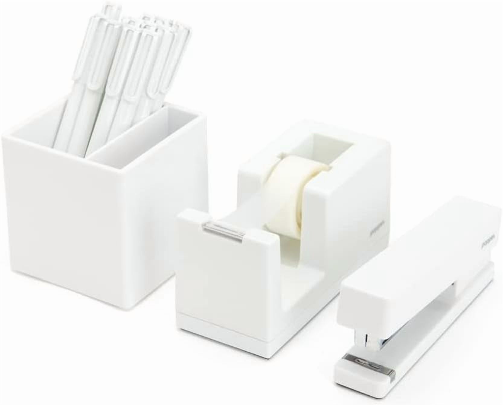 Poppin Desktop Starter Set - White, Stapler, Tape Dispenser, Pens, Pen ...