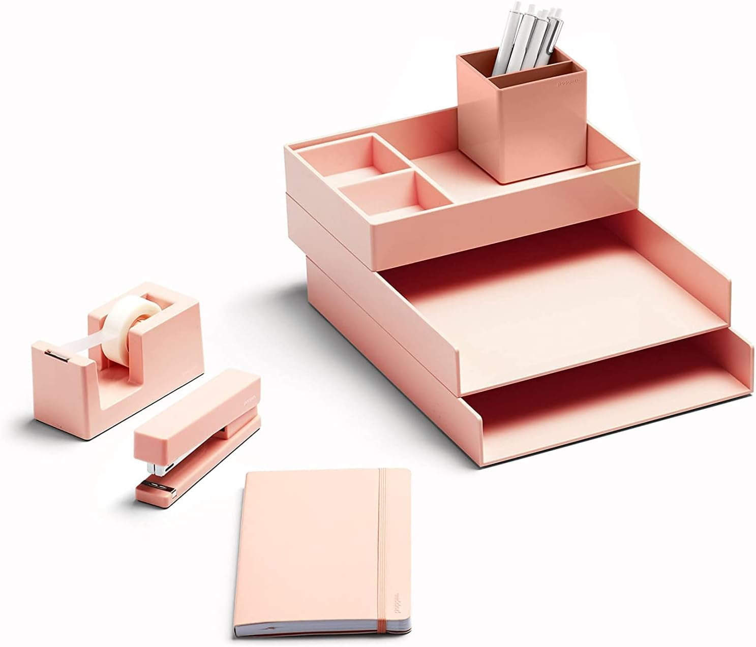 Poppin Dream Desk Set - Blush, Letter Trays, Accessory Tray, This ...
