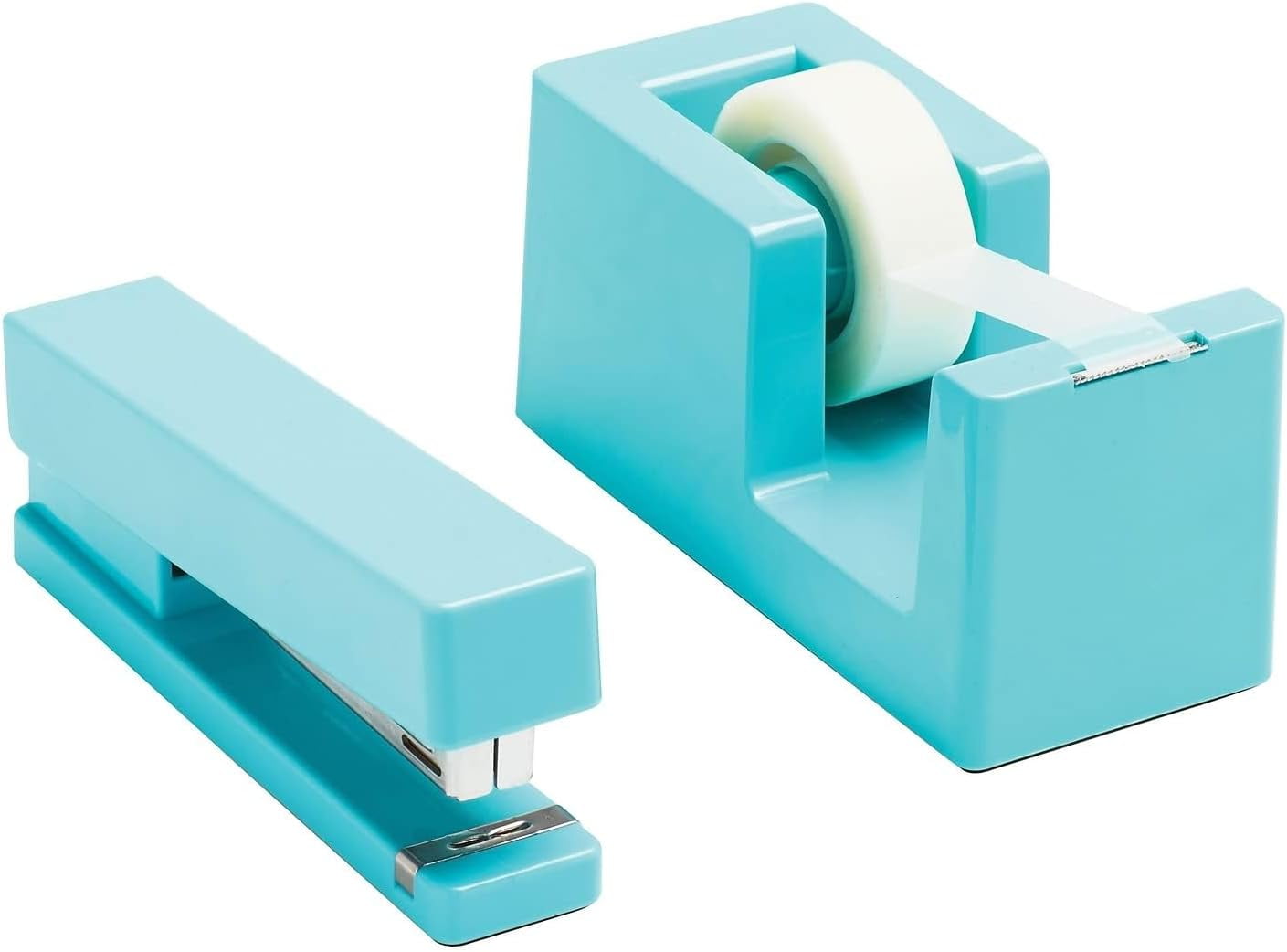Poppin Dynamic Duo Stapler and Tape Dispenser Set - Aqua, Staple Up to ...