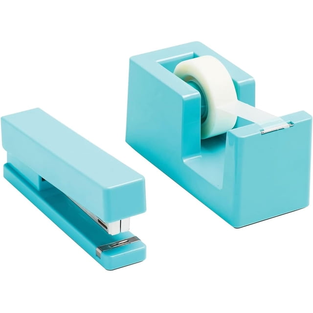 Poppin Dynamic Duo Stapler and Tape Dispenser Set - Aqua, Staple Up to ...