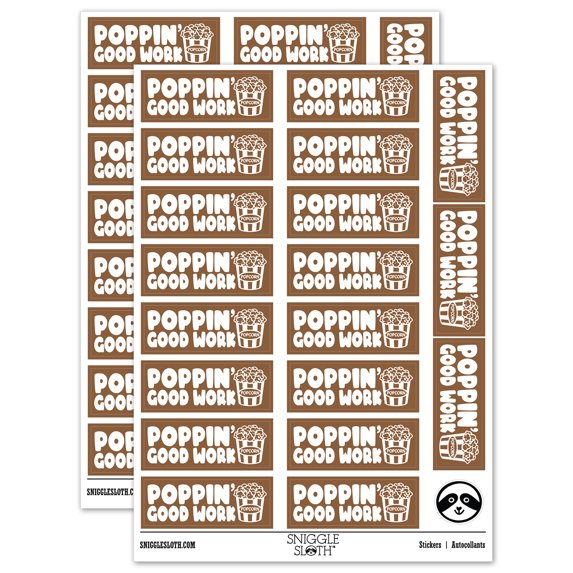 Poppin' Good Work Popcorn Teacher Student School Sticker Set - Brown ...
