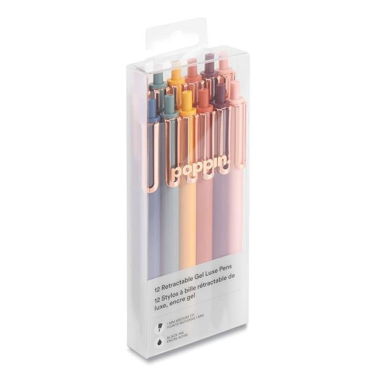 Poppin Luxe Retractable Gel Pens, Fine Point, Black Ink, 12/Pack ...