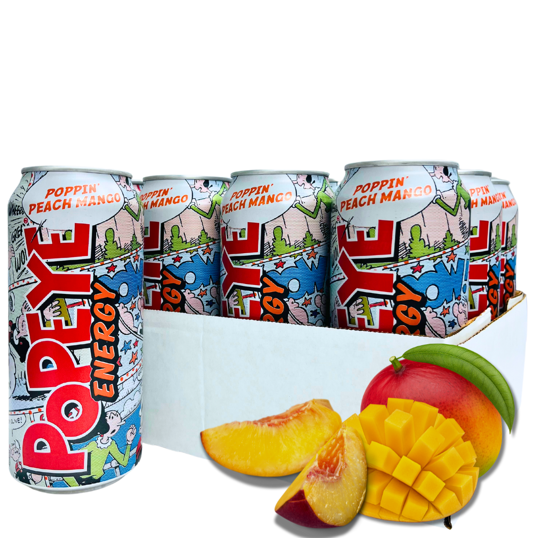 Popeye Energy, Poppin' Peach Mango, 16 fl oz, 12 Pack Cans - Walmart.com
