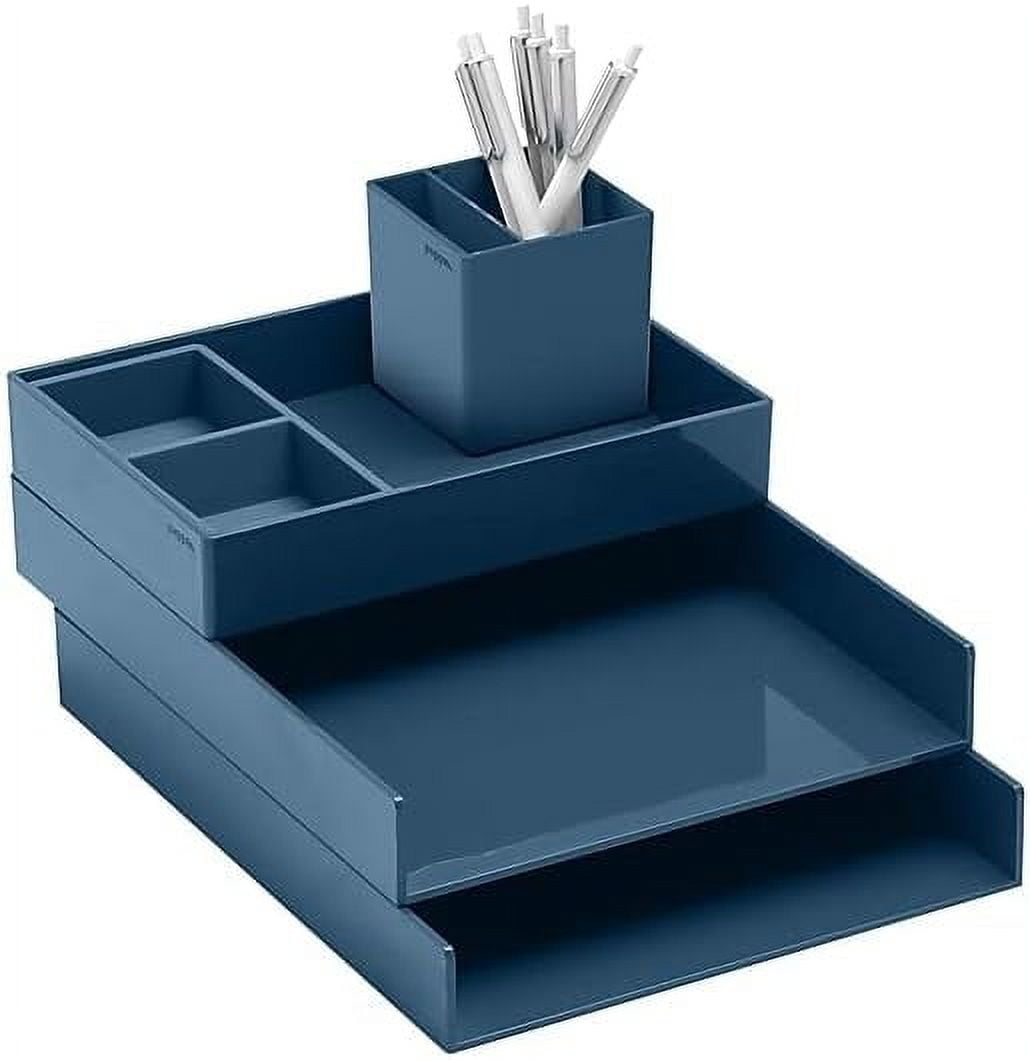 Poppin Super Stacked Desk Set - Slate Blue, Medium Accessory and Letter ...