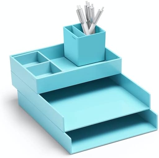 Poppin Super Stacked Desk Set - , Two Letter Trays, Accessory Tray ...