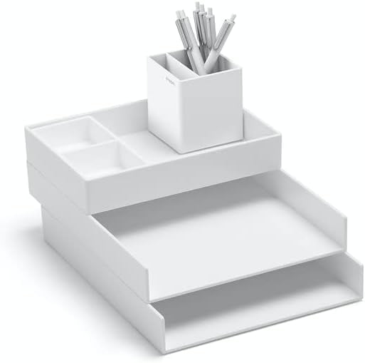 Poppin Super Stacked Desk Set - White, Two Letter Trays, Accessory Tray ...