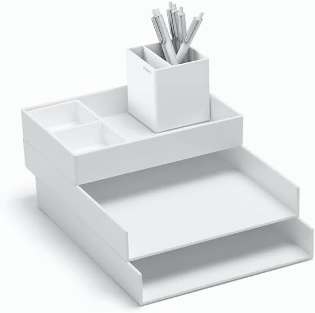 Poppin Super Stacked Desk Set - White, Two Letter Trays, Accessory Tray ...