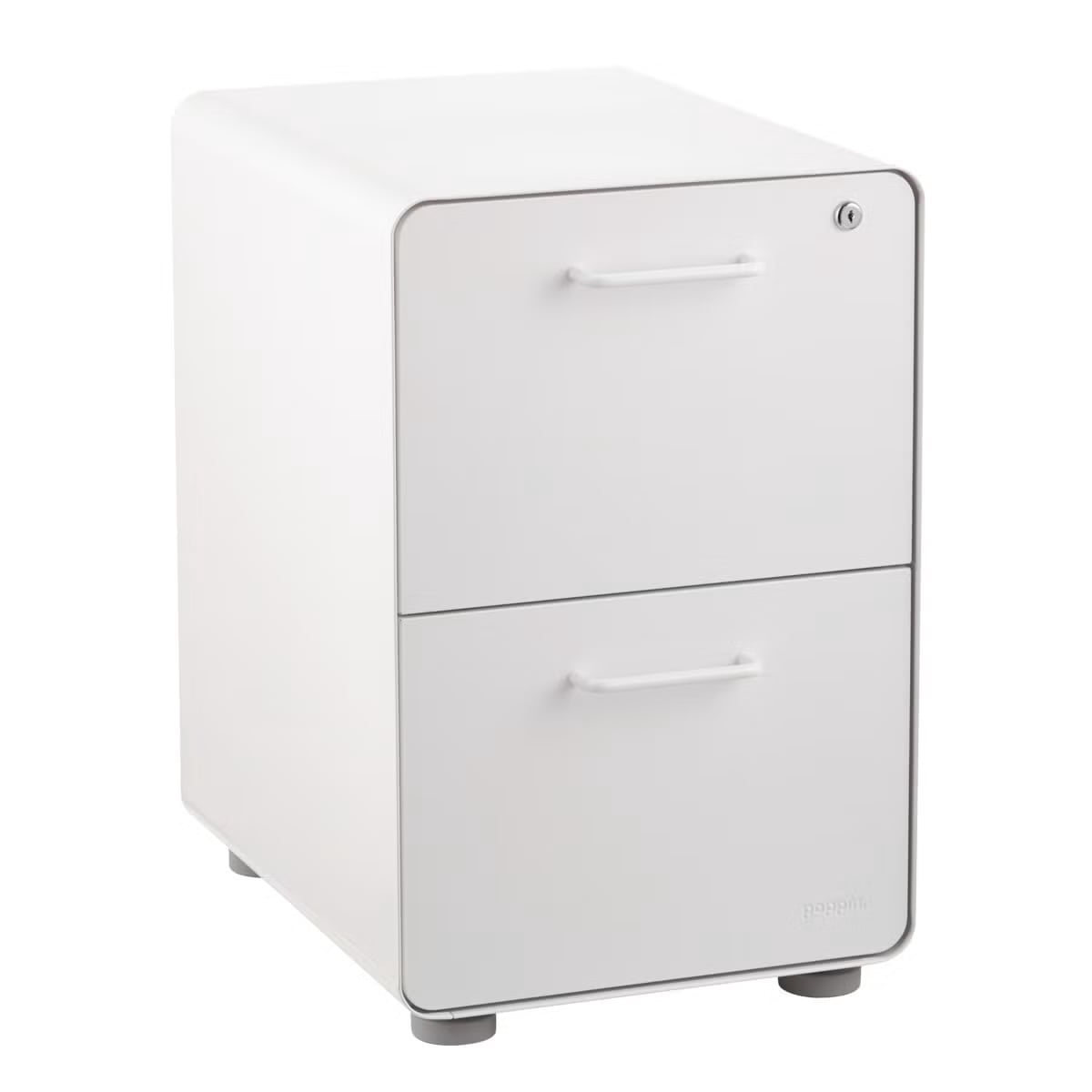 Poppin, Office File Cabinet, 2-Drawer Stow, White, Fits Standard Desks ...
