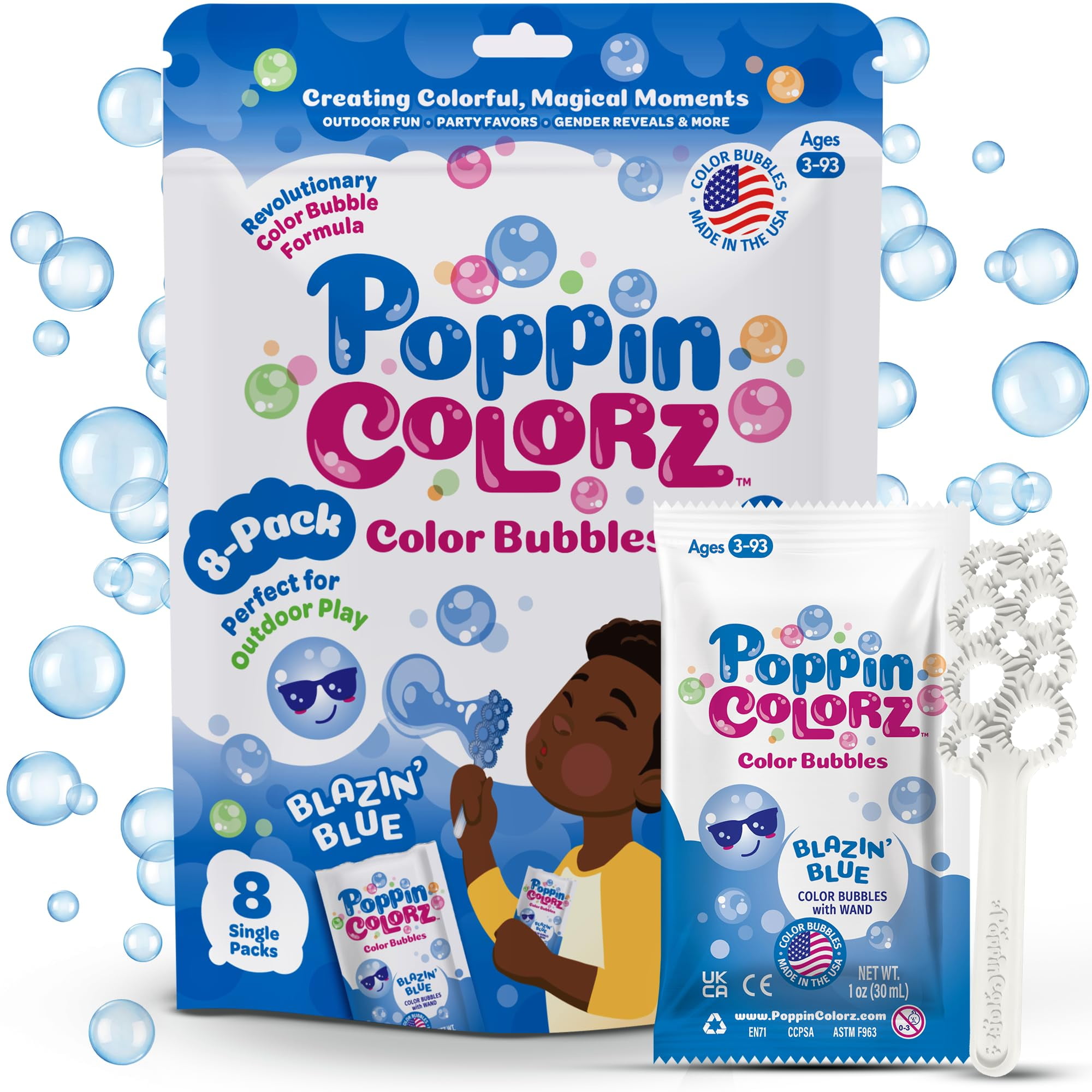 PoppinColorz Blazin’ Blue Color Bubbles for Kids, 8 Bubble Solution ...