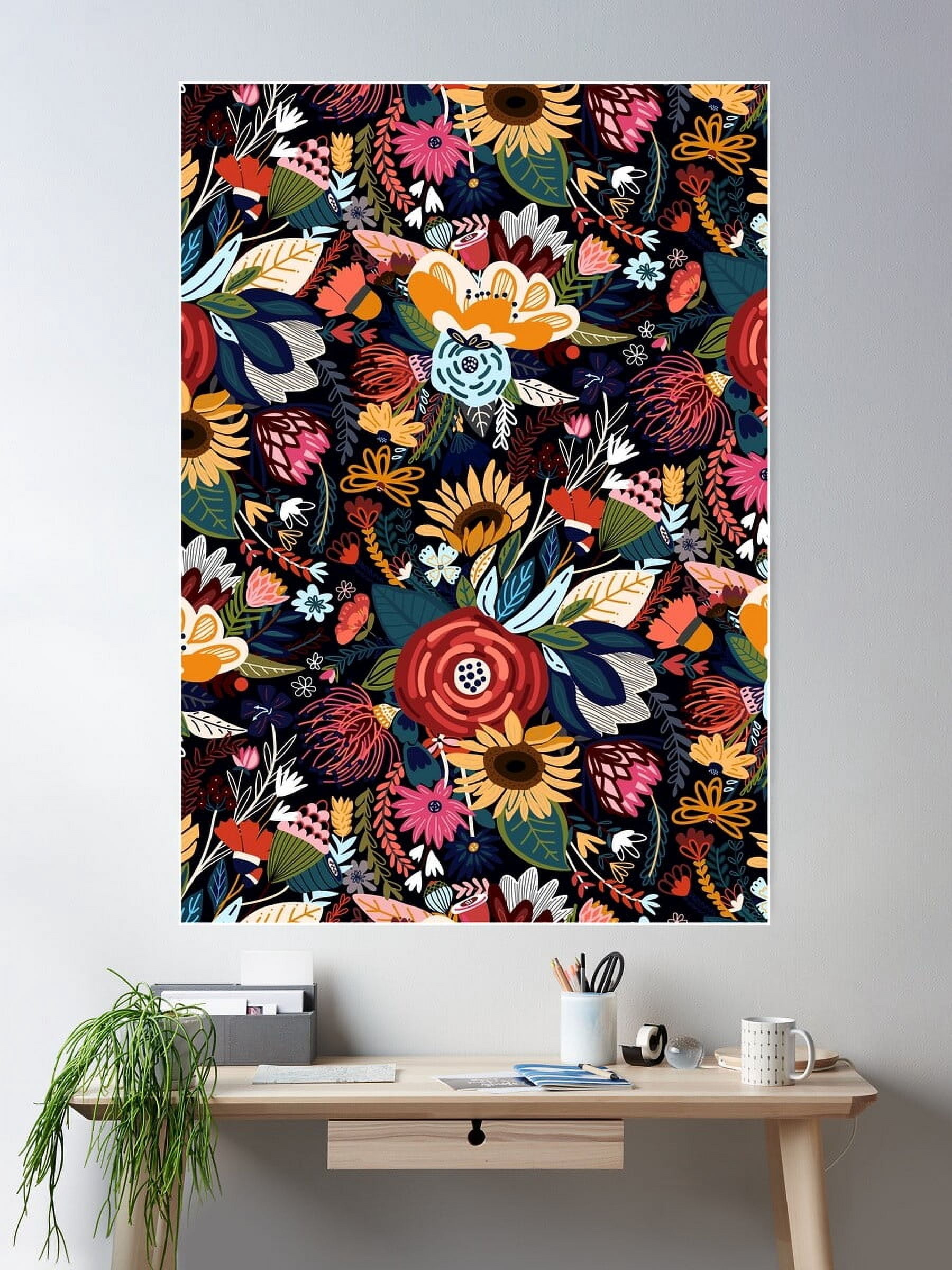 Popping Moody Floral Poster Wall Art, Modern Wall Decor For Living Room ...