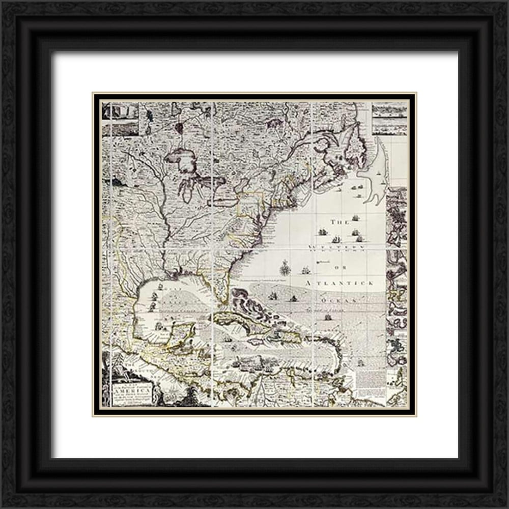 Popple, Henry 20x20 Black Ornate Wood Framed with Double Matting Museum ...