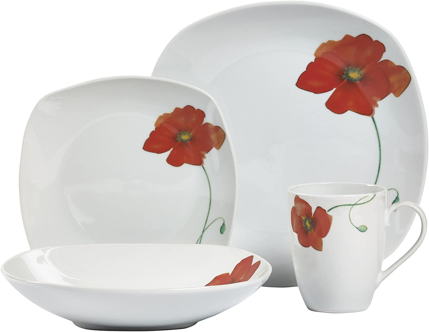 Poppy - 16 Piece Square Dinnerware Set, Service of 4 - Walmart.com