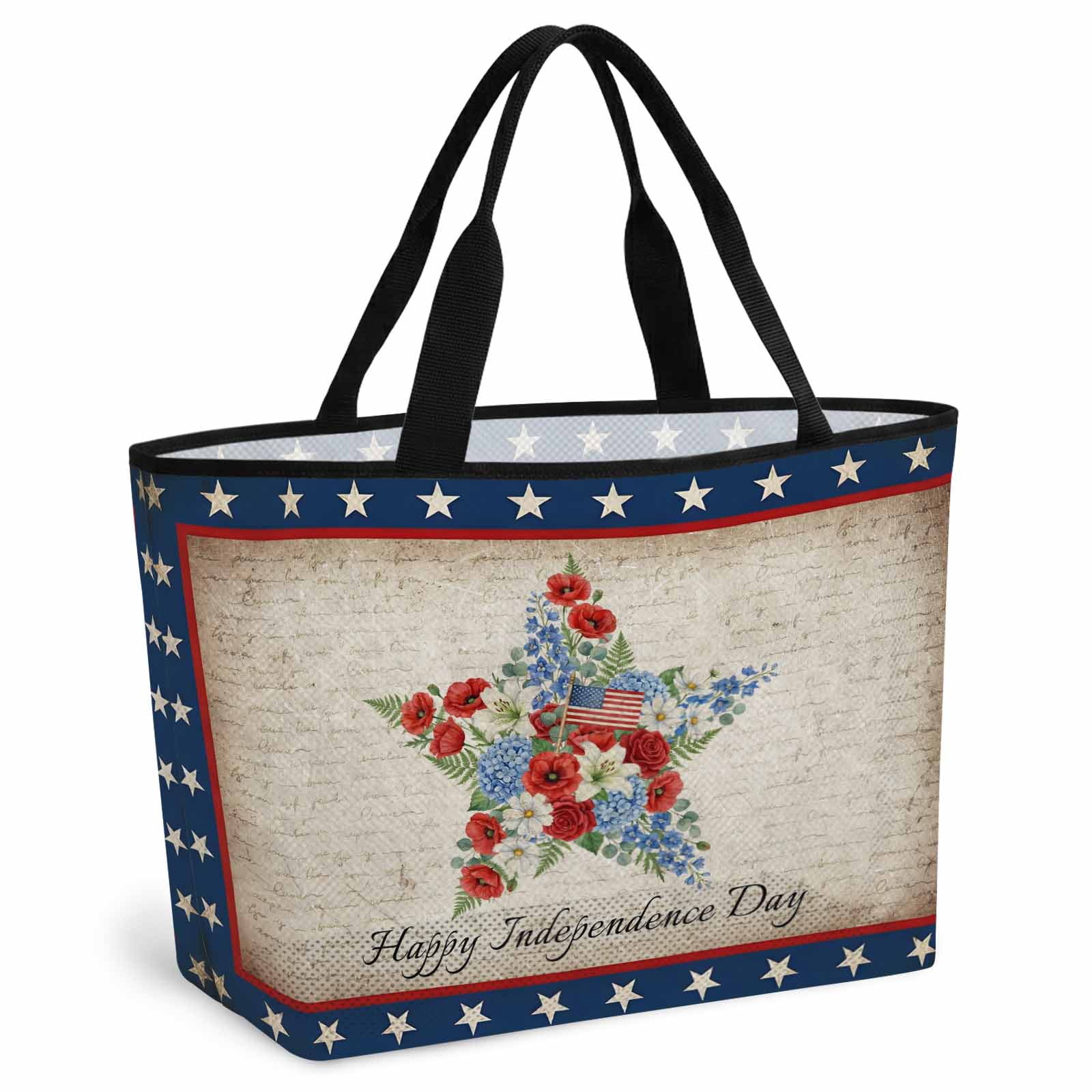 Poppy American Star Vintage Beach Bag for Women, Large Breathable Mesh ...