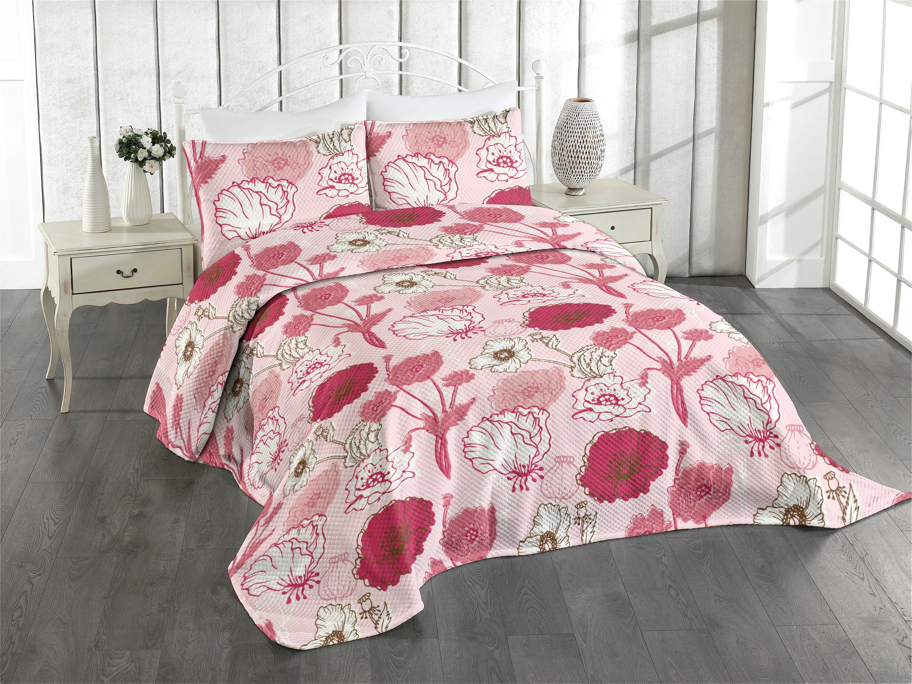 Poppy Artwork Bedspread, Simple Design Modern Flowers Jungle Boho ...