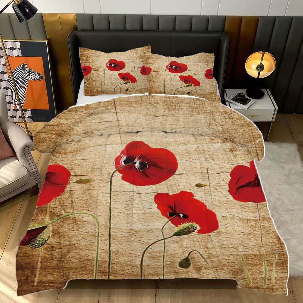 Poppy Artwork Comforter Set Queen Size Bedding Set For Travl Bedroom ...