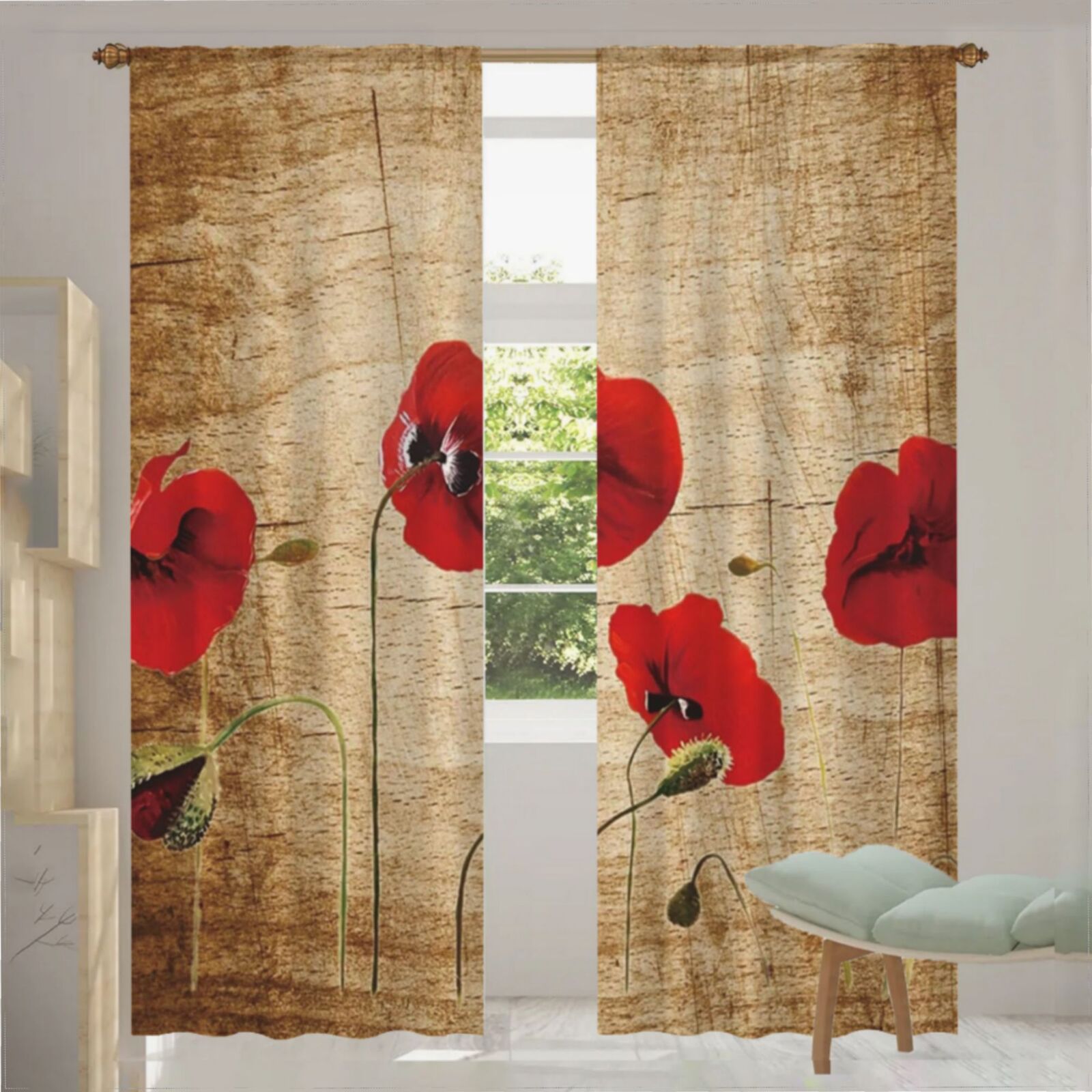 Poppy Artwork Curtains for Living Room Bedroom Decor Transparent ...