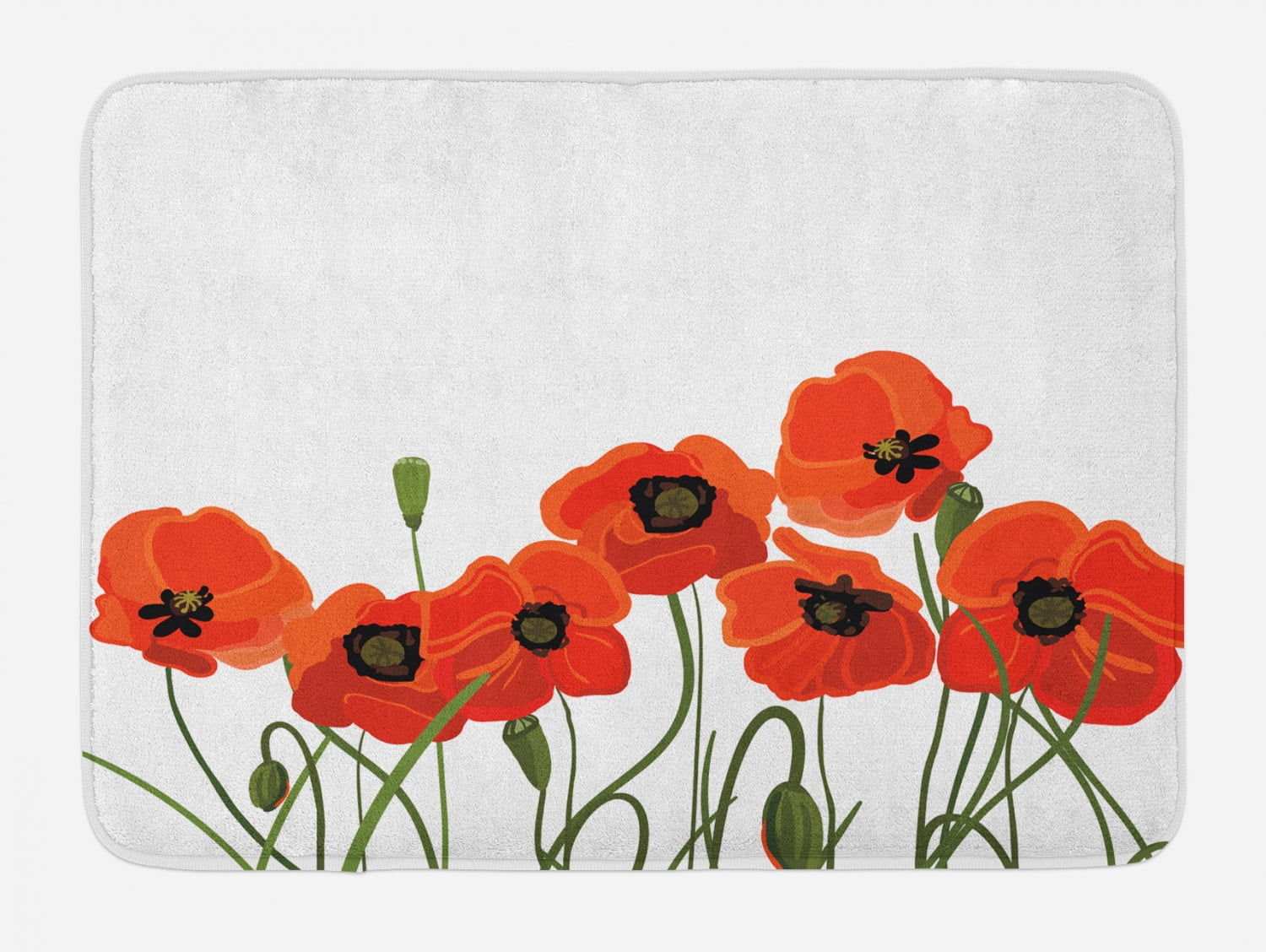 Poppy Bath Mat, Efflorescing Meadow in the Backwoods Vibrant Blossoms ...
