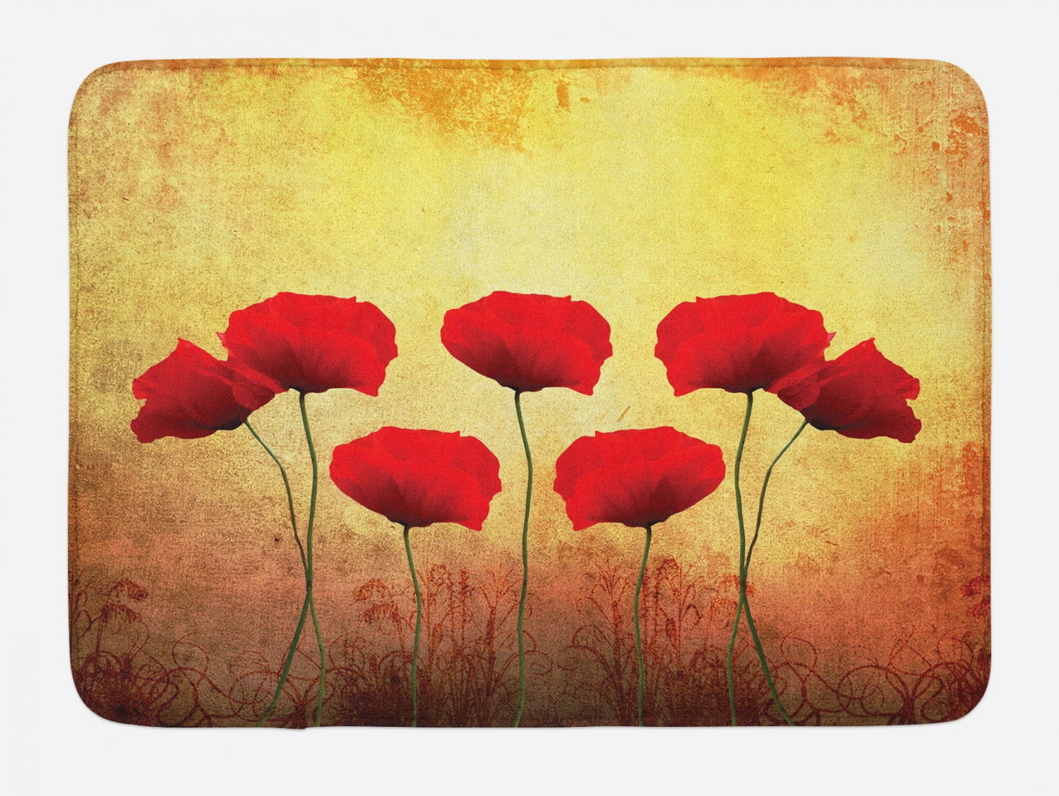 Poppy Bath Mat, Poppies on Old Aged Retro Featured Backdrop Design Past ...