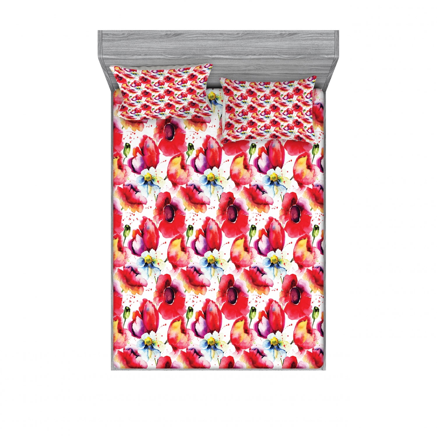 Poppy Bedding Set with Sheet & Covers, Colorful Combined Mixed Poppy ...