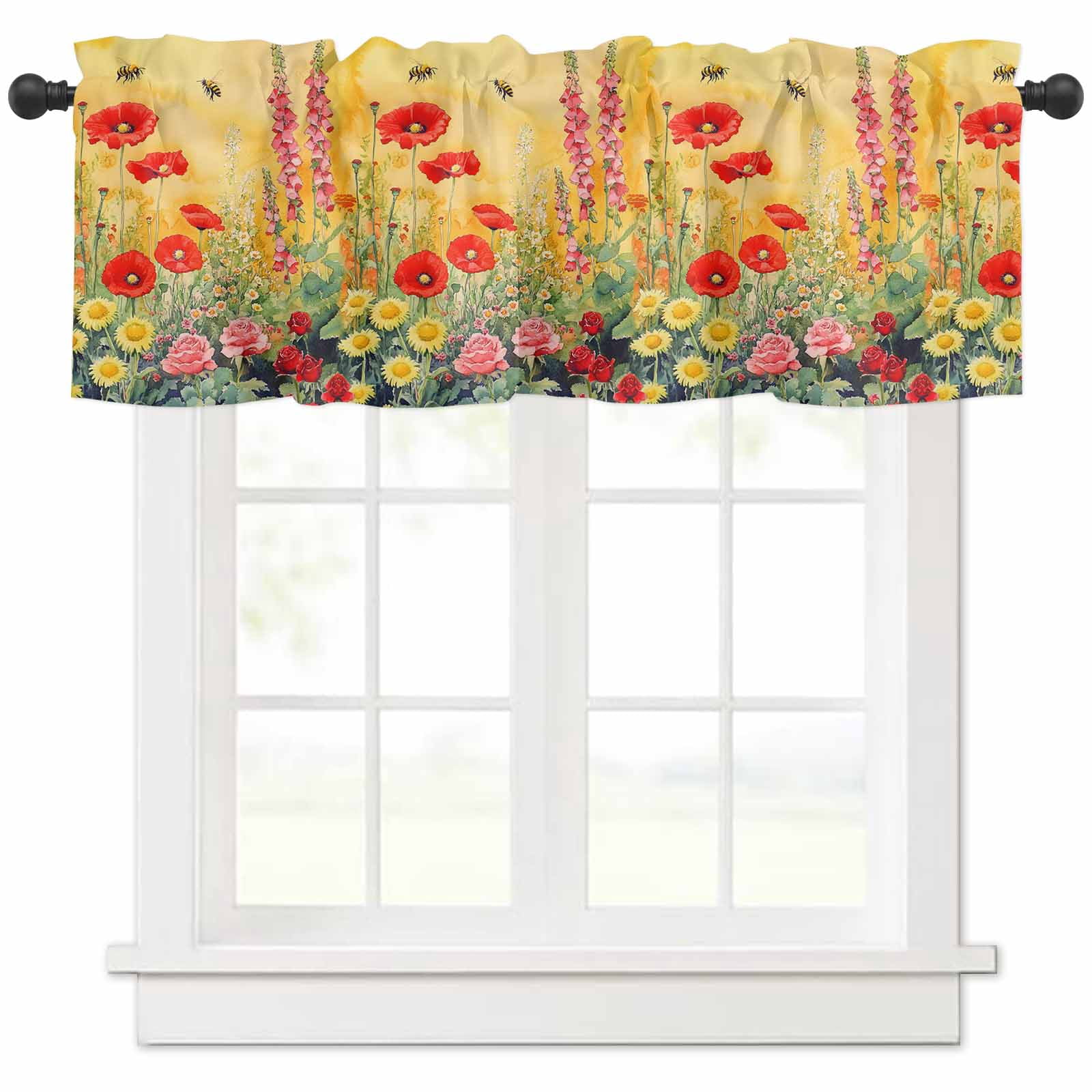 Poppy Botanical Valances for Windows Farmhouse Kitchen Curtains ...