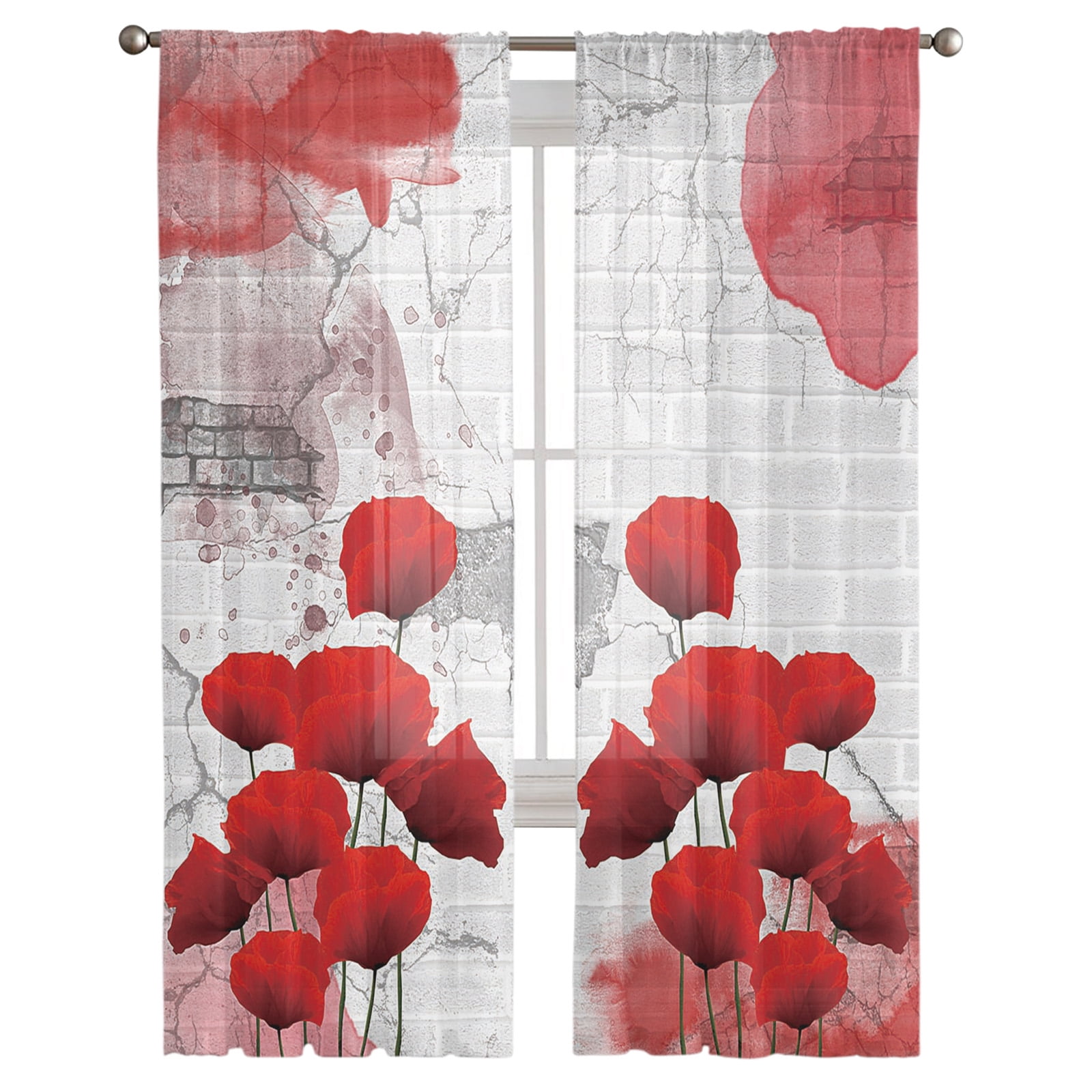 Poppy Crackle Wall Sheer Curtain for Living Room Bedroom Voile Drape ...