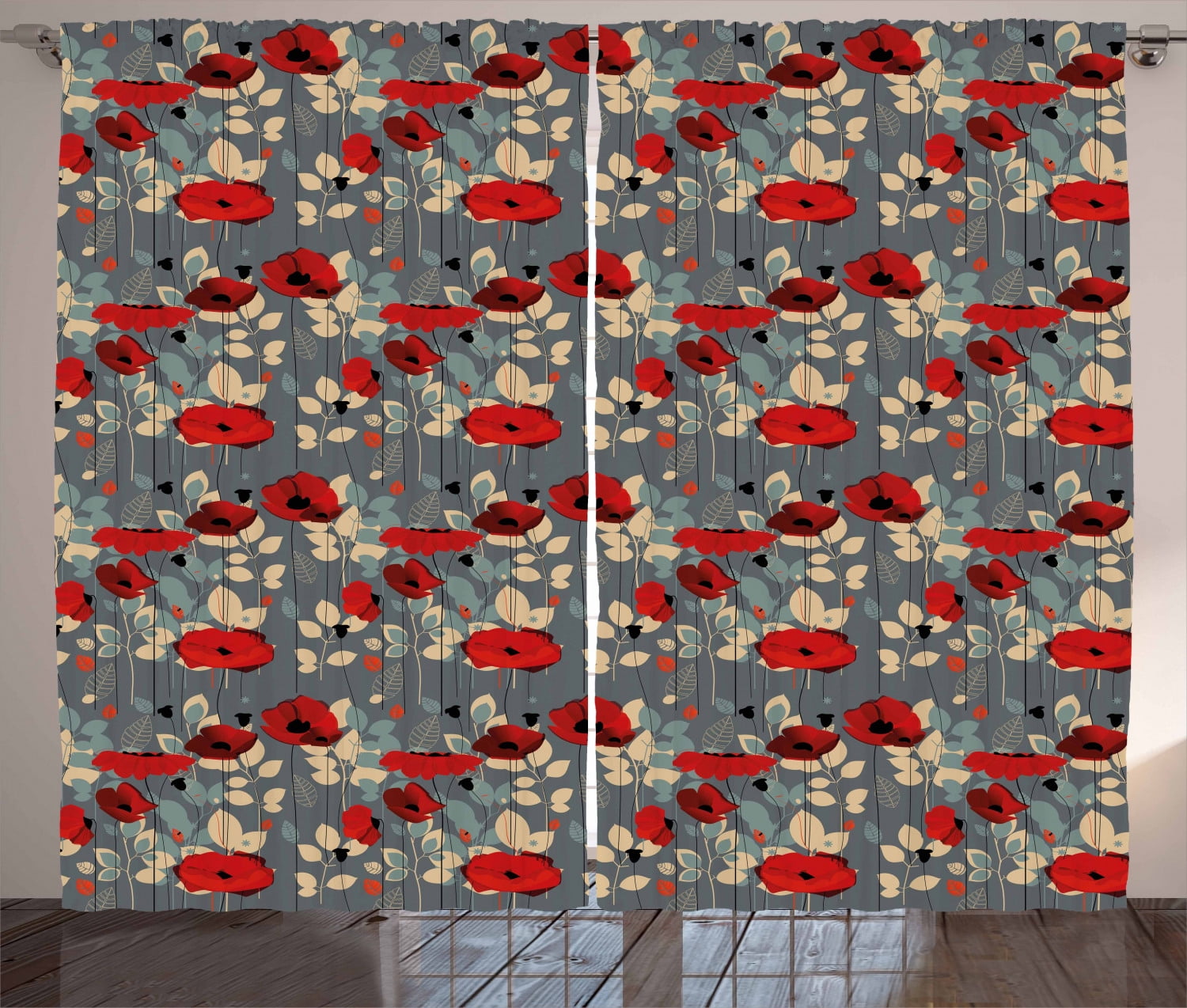 Ambesonne Poppy Flower Curtains 2 Panel Set, Modern Floral Garden, 108 ...
