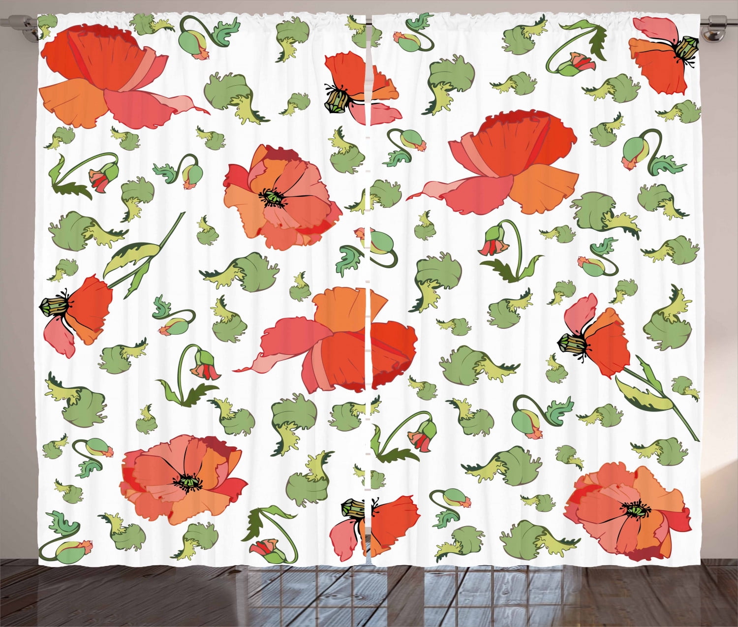 Ambesonne Poppy Flower Curtains 2 Panel Set, Scattered Buds Stem, 108 ...