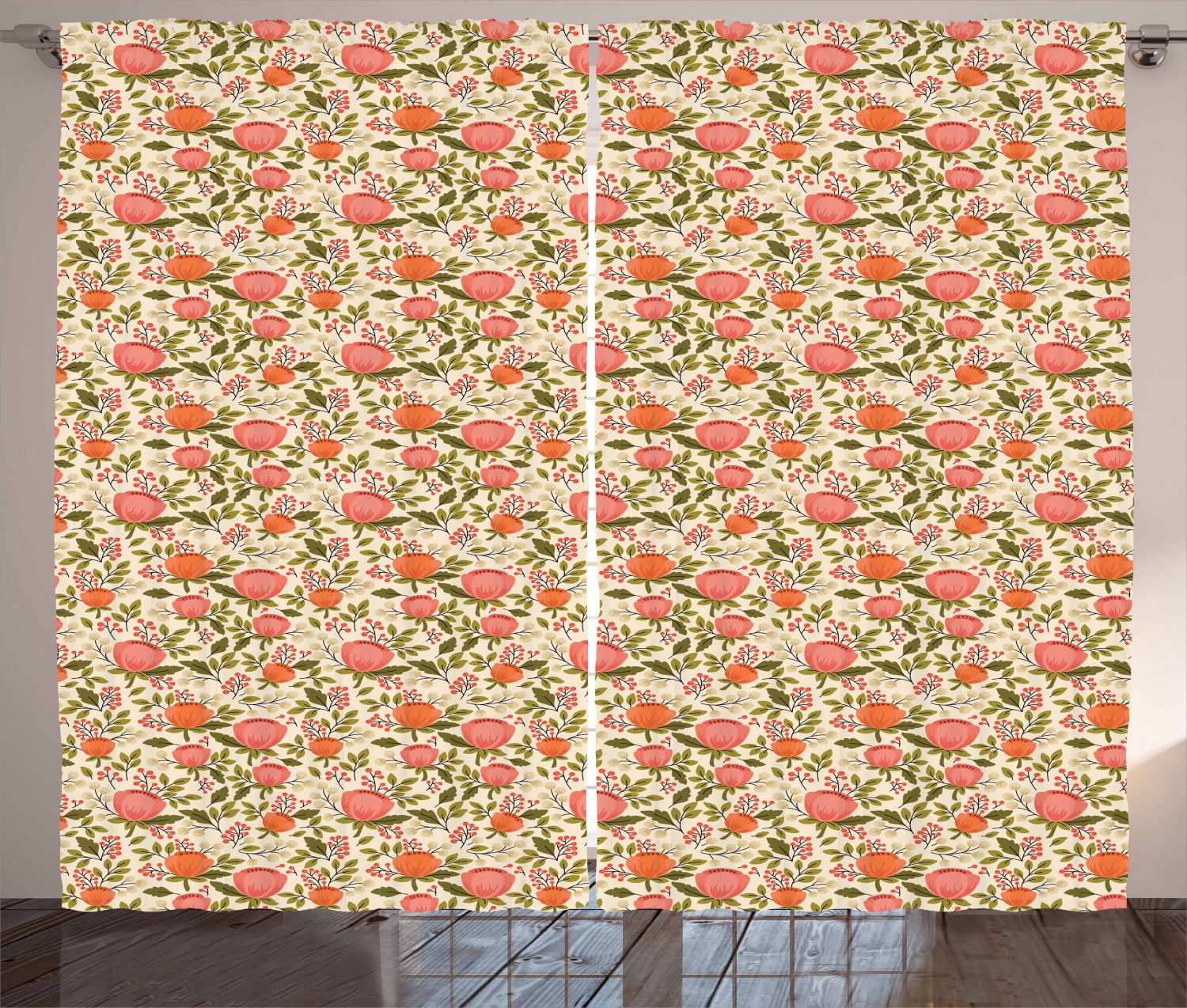 Ambesonne Poppy Flower Curtains 2 Panel Set, Soulful Bouquet Spring ...