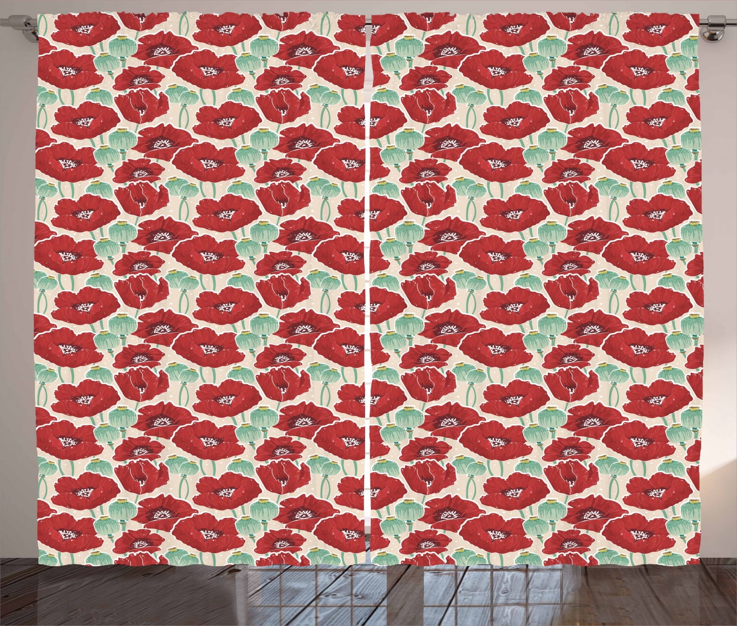 Ambesonne Poppy Flower Curtains 2 Panel Set, Spring Garden Art, 108" x ...