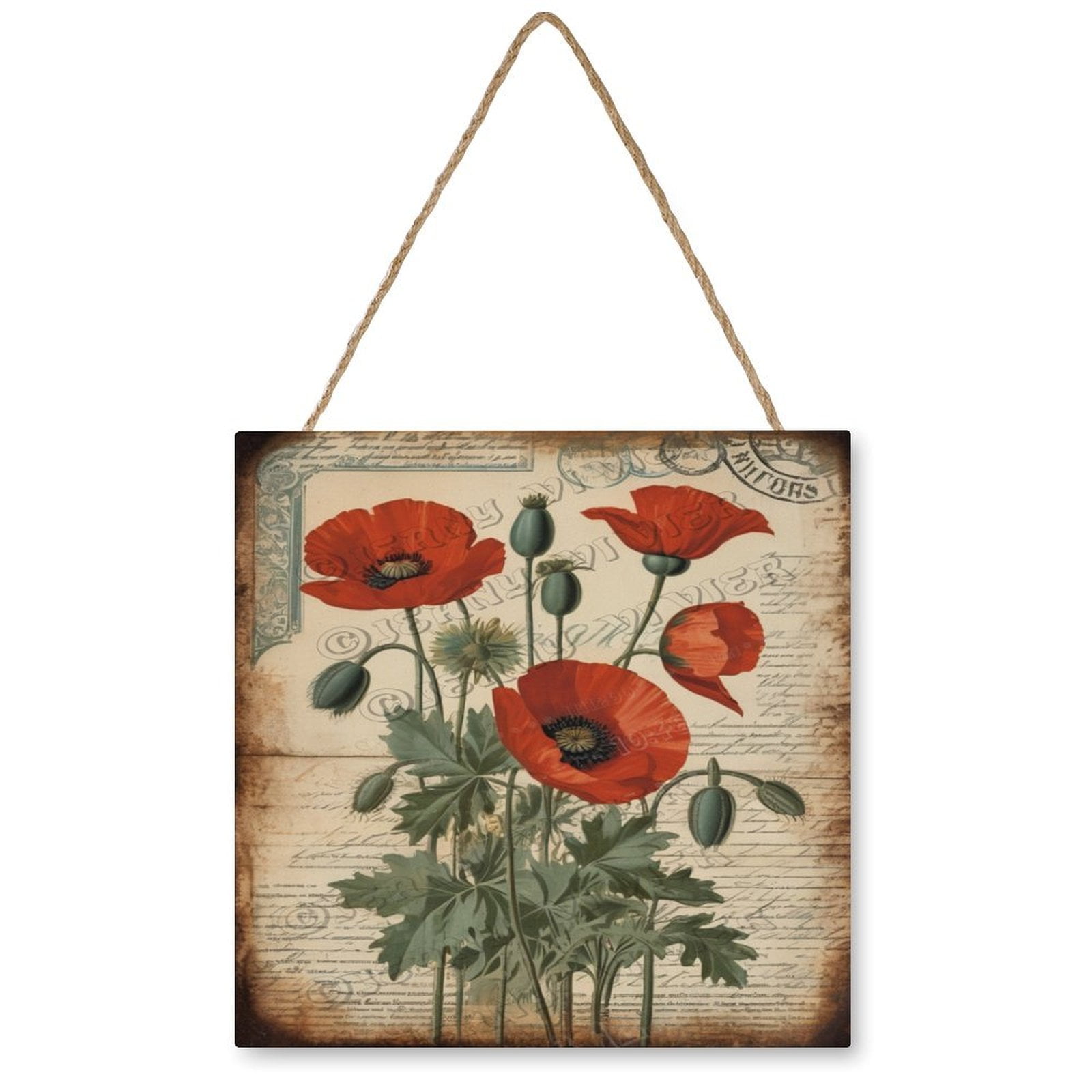 Poppy Decorative Wood Hanging Wood Plaque, Rustic Door Sign, Wall Decor ...