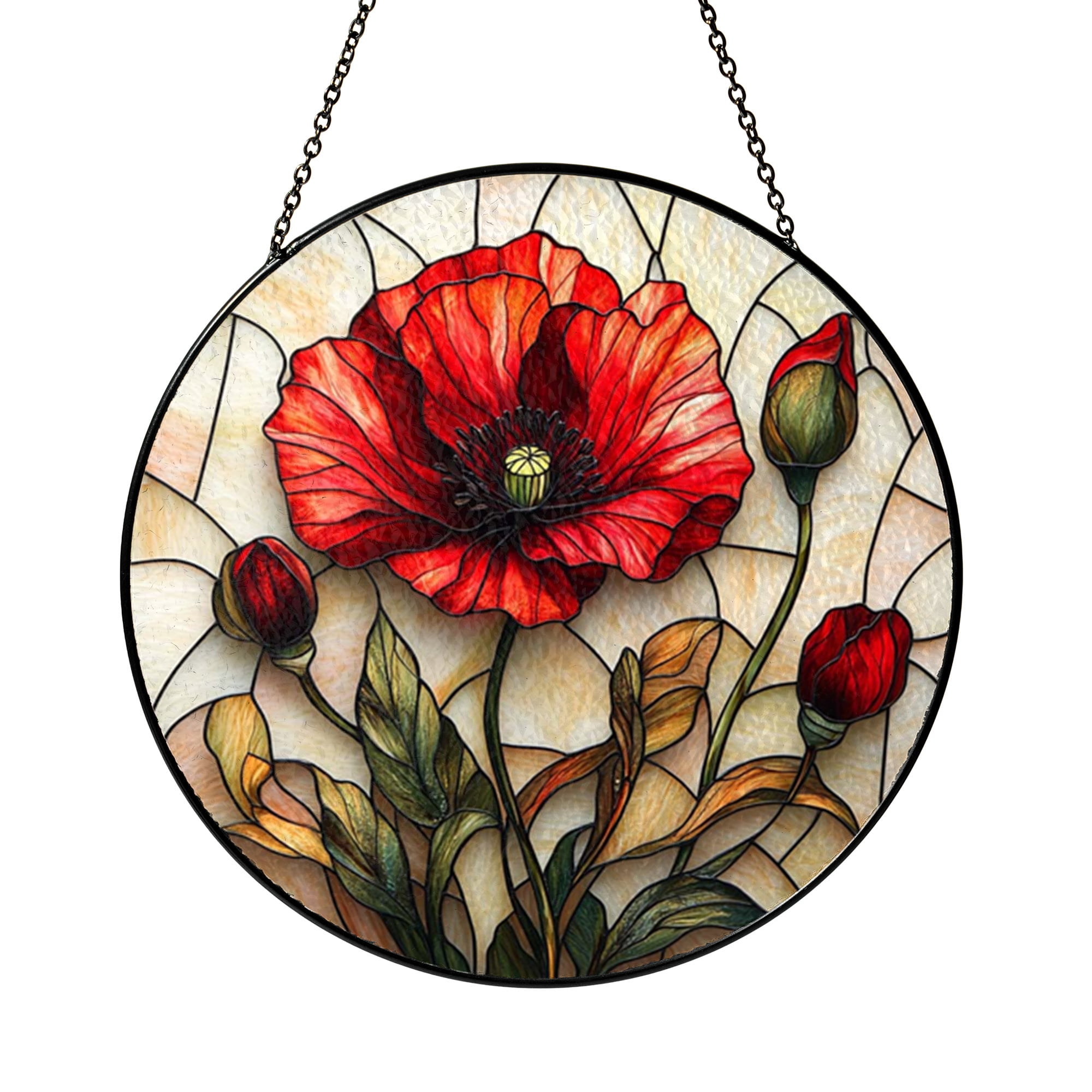Poppy Field Window Decor – Stained Glass Style Hanging Art1601 ...