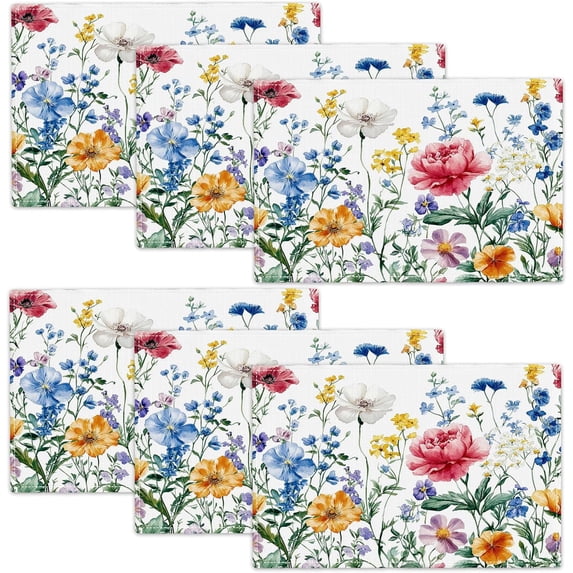 Poppy Floral Placemats Set of 6, Watercolor Wildflower Place Mats ...