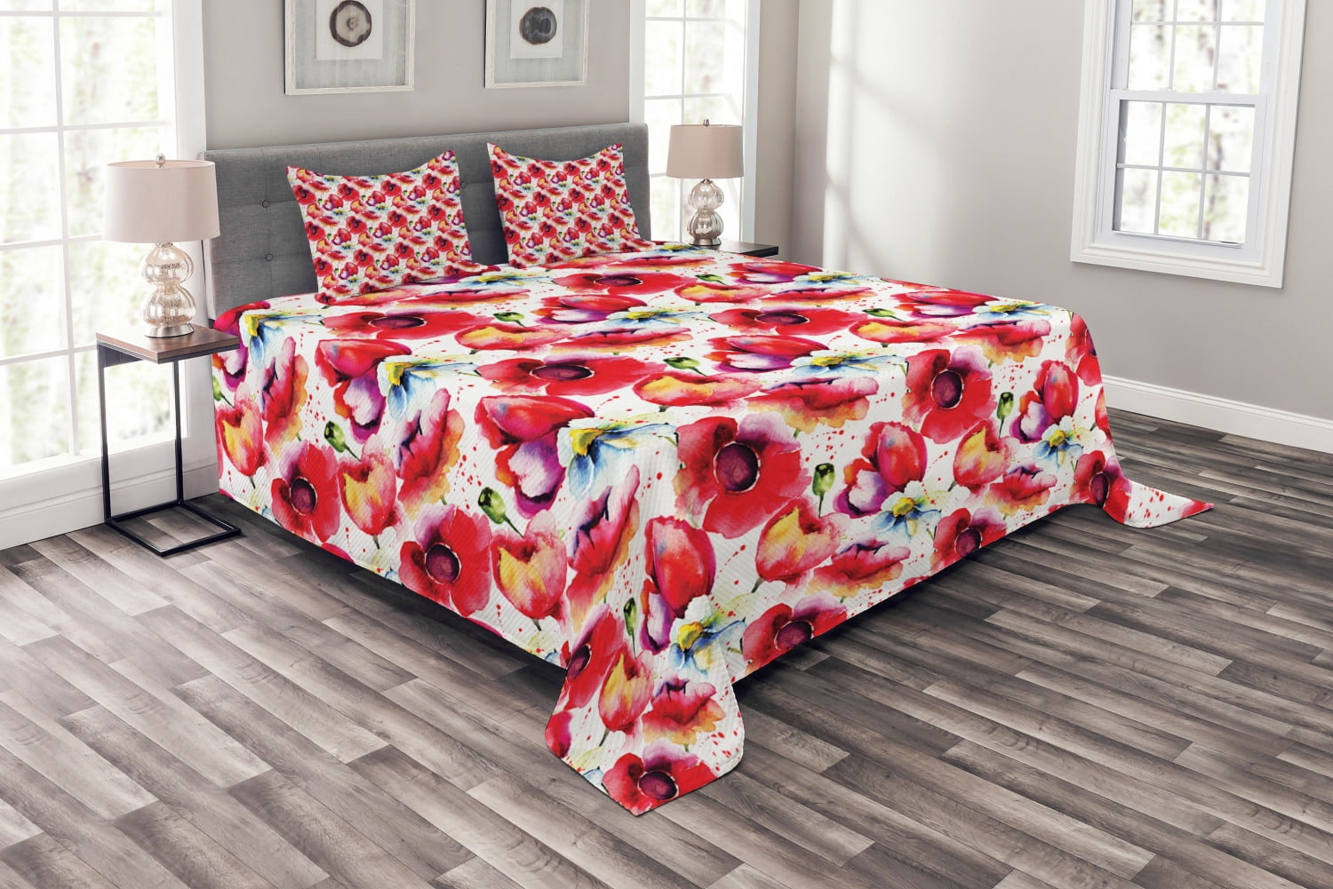 Poppy Flower Bedspread, Colorful Combined Mixed Poppy Petals Pattern ...