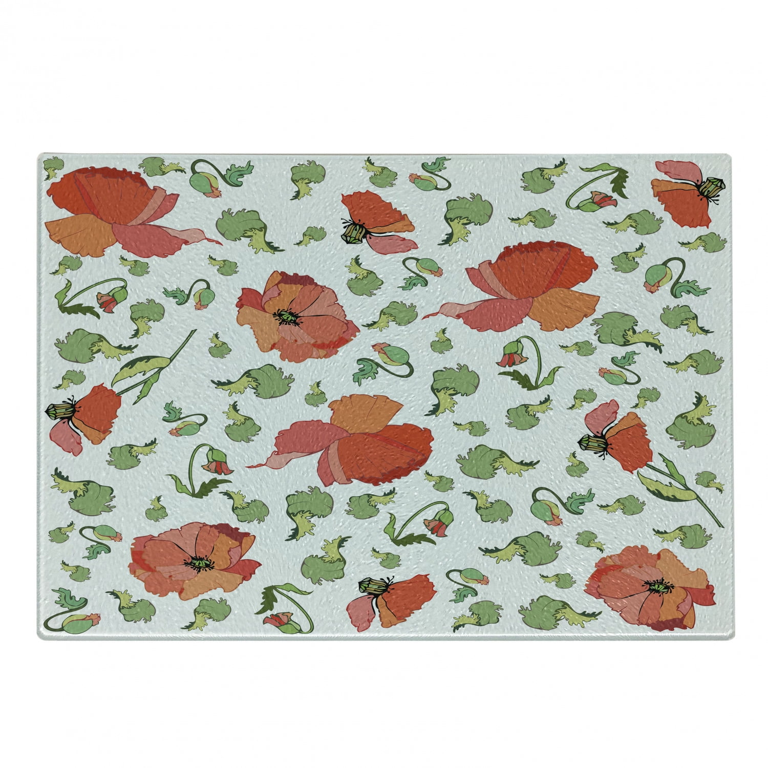 Poppy Flower Cutting Board, Buds Stems and Heads Scattered Hand Drawn ...