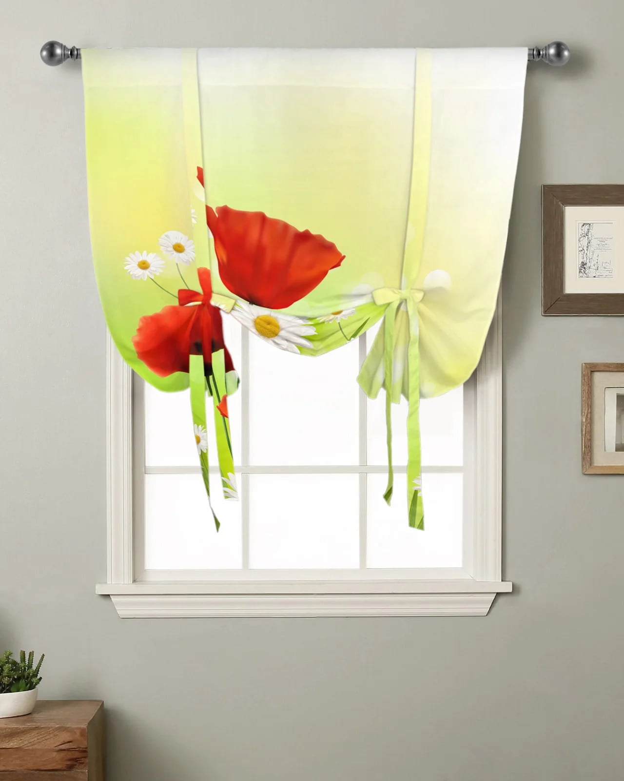 Poppy Flower Daisy Kitchen Short Window Curtain Rod Pocket Curtains ...