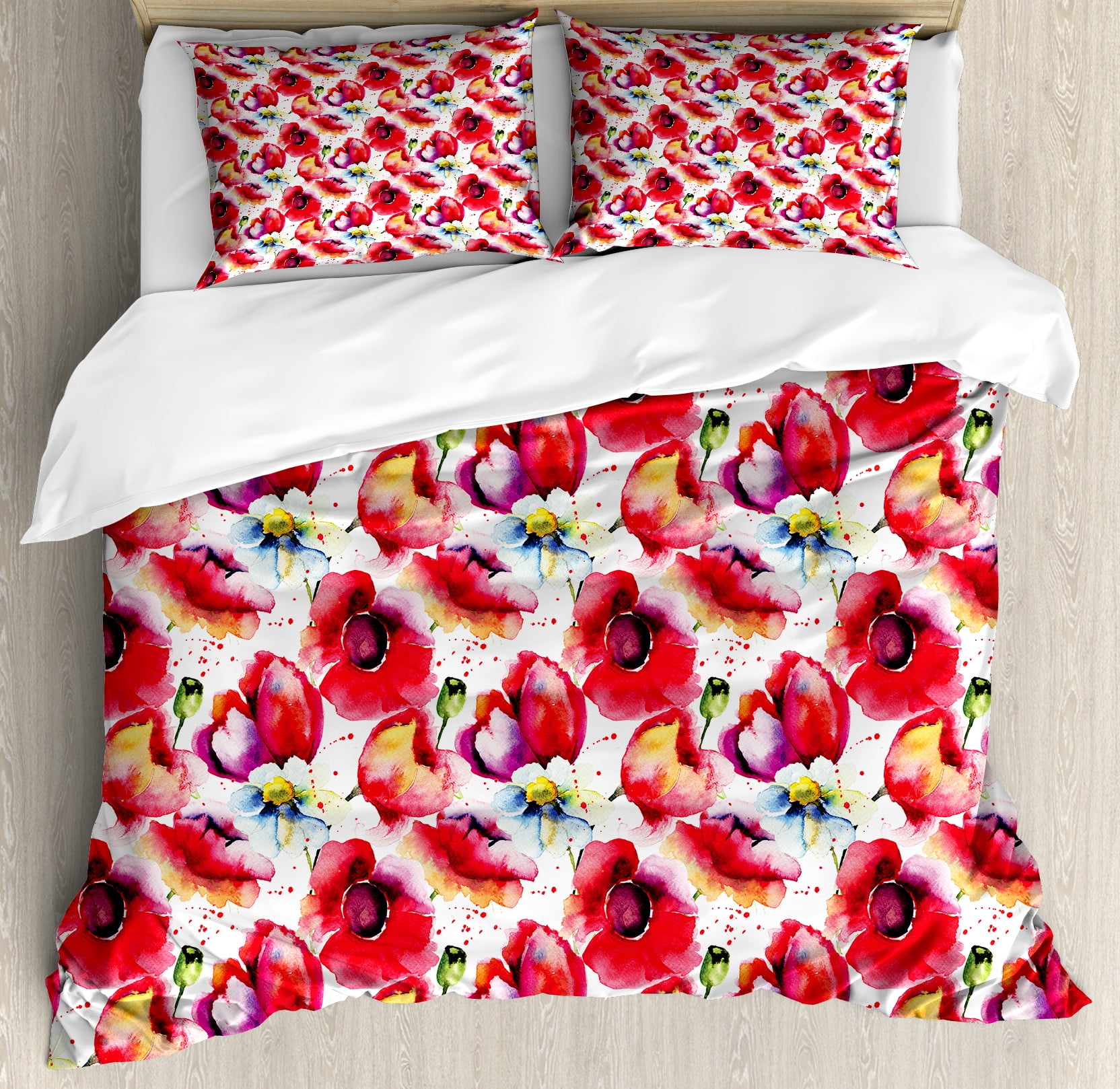 Poppy Flower Duvet Cover Set, Colorful Combined Mixed Poppy Petals ...
