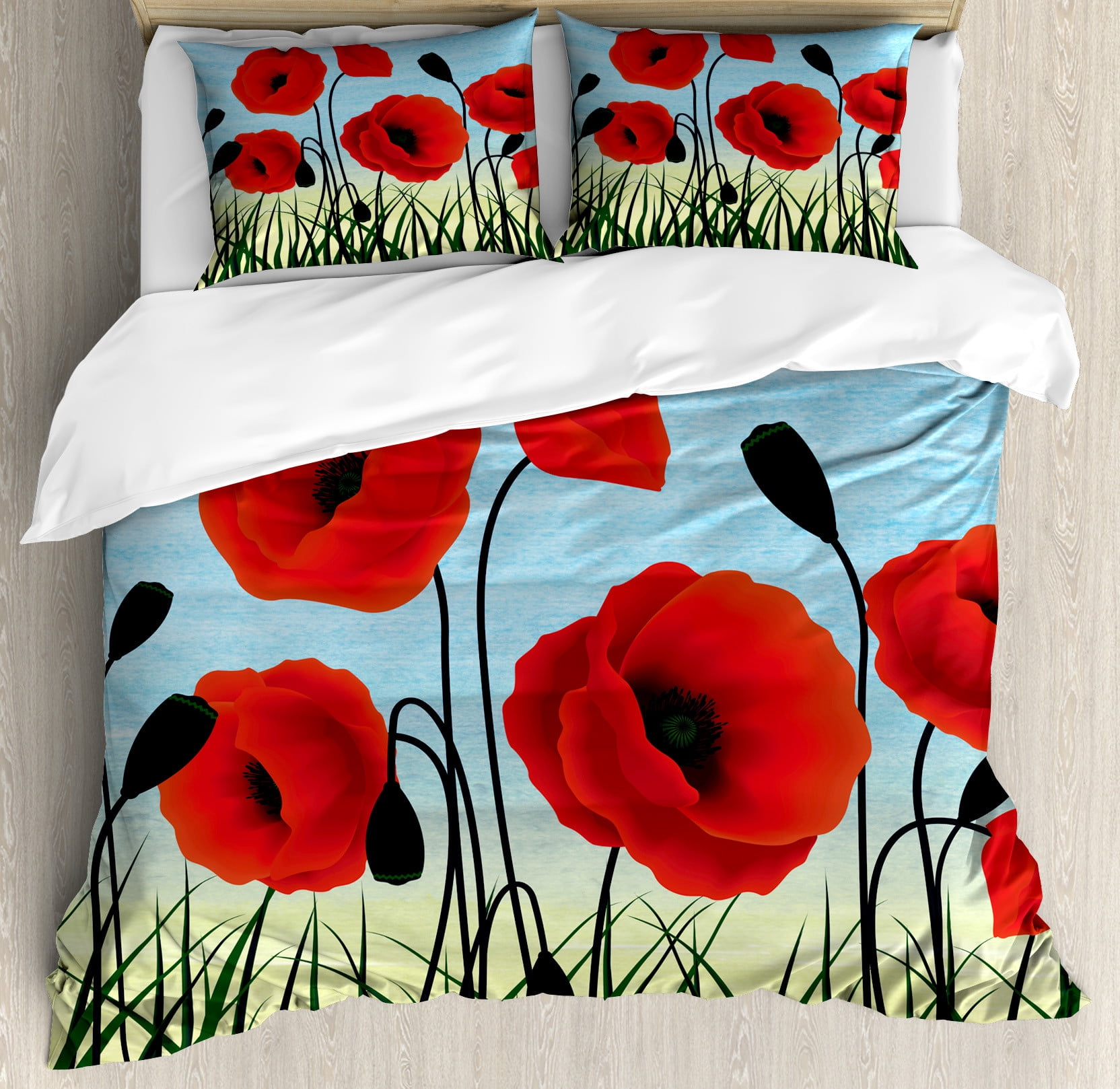 Poppy Flower Duvet Cover Set, Digitally Generated Floral Graphic with ...