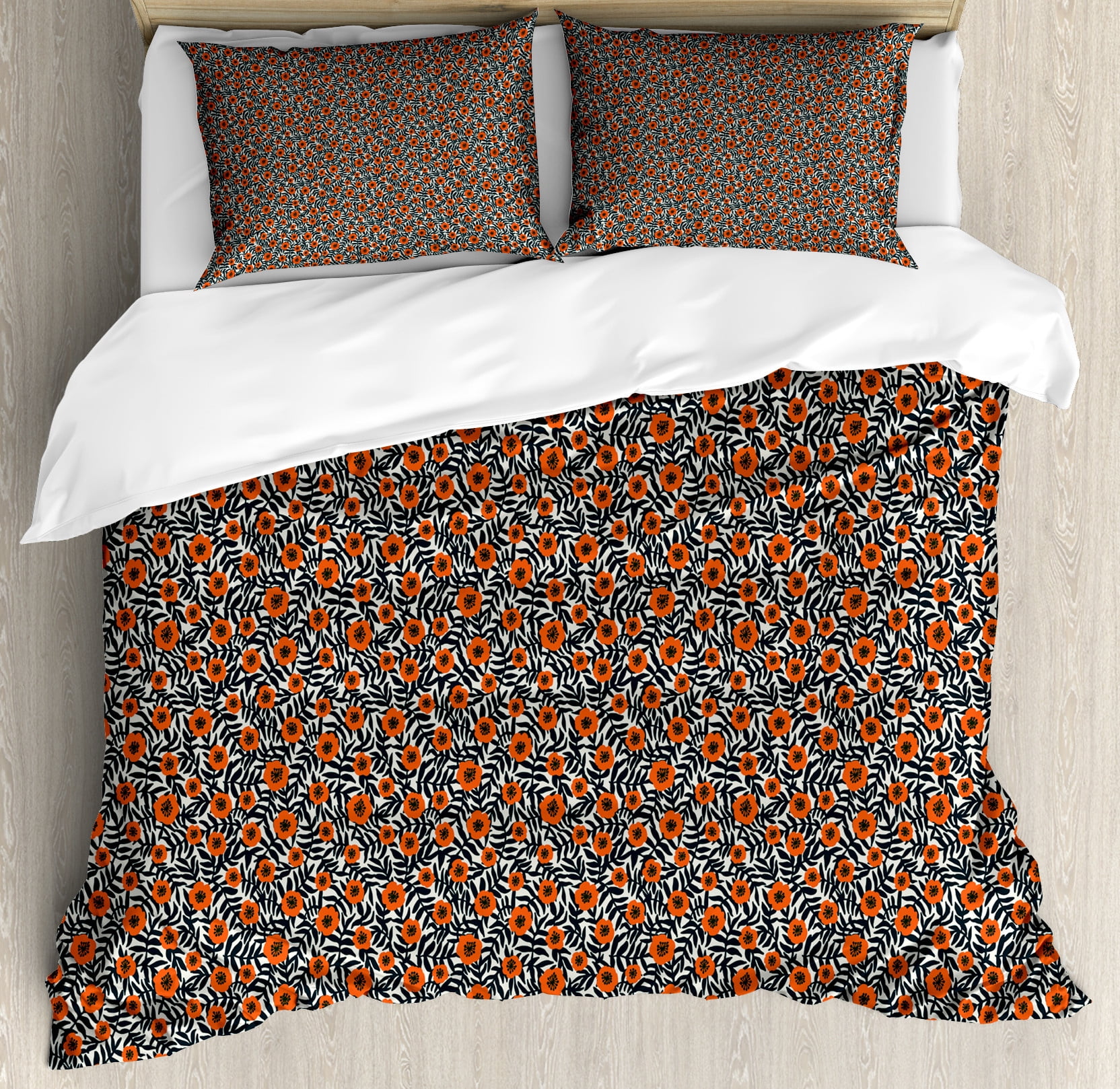 Poppy Flower Duvet Cover Set, Meadow Poppiess Pattern Leaves Bush Field ...