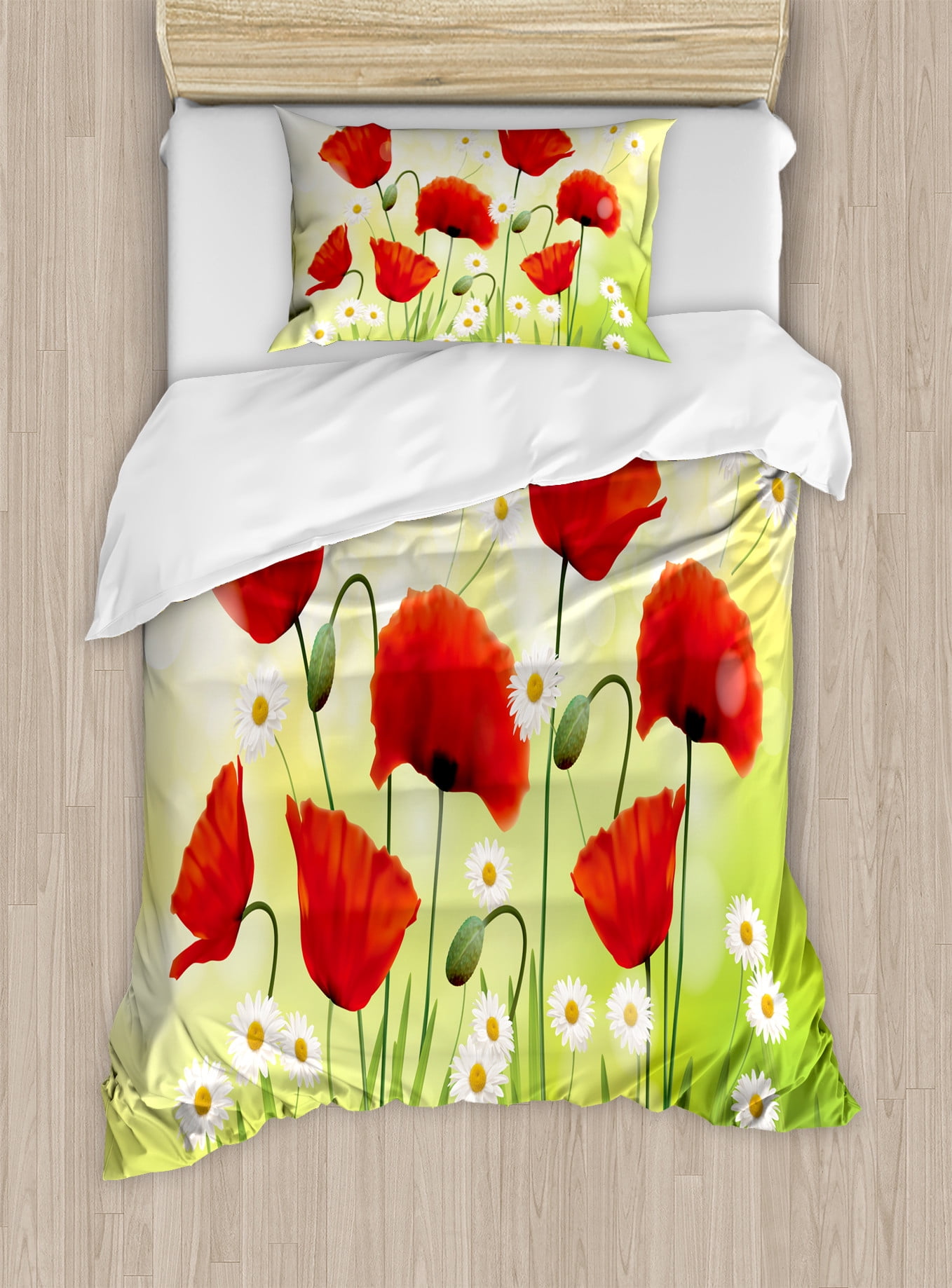 Poppy Flower Duvet Cover Set, Spring Environment with Poppies and ...