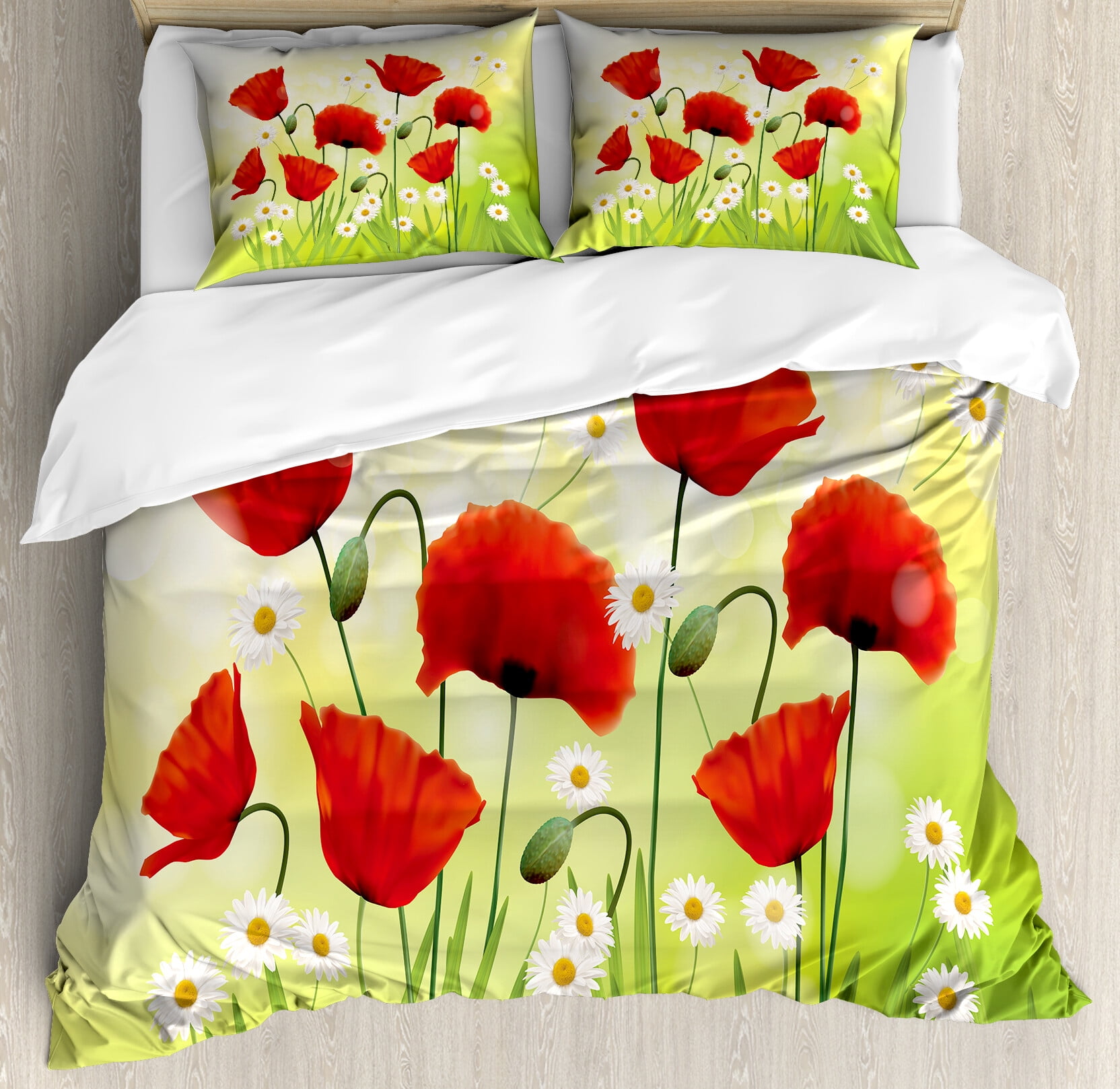 Poppy Flower Duvet Cover Set, Spring Environment with Poppies and ...