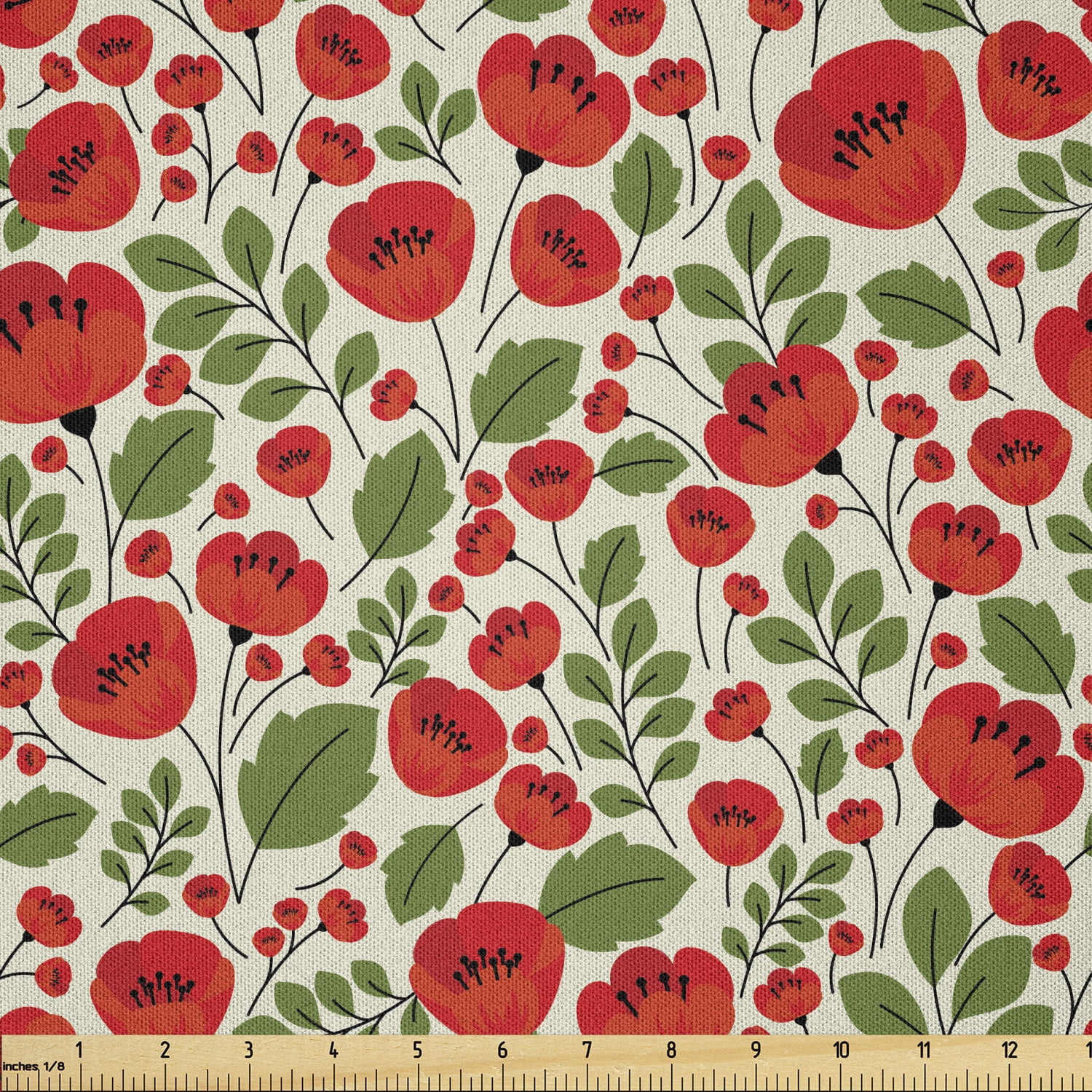 Poppy Flower Fabric by The Yard, Abstract Floral Arrangement Doodle ...