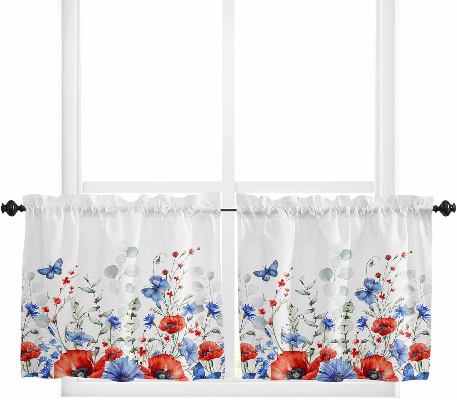 Poppy Flower Kitchen Curtains,American Flag USA Fourth of July ...
