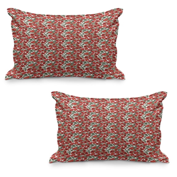 Poppy Flower Quilted Pillowcover Set of 2, Abstract Pattern with Garden ...