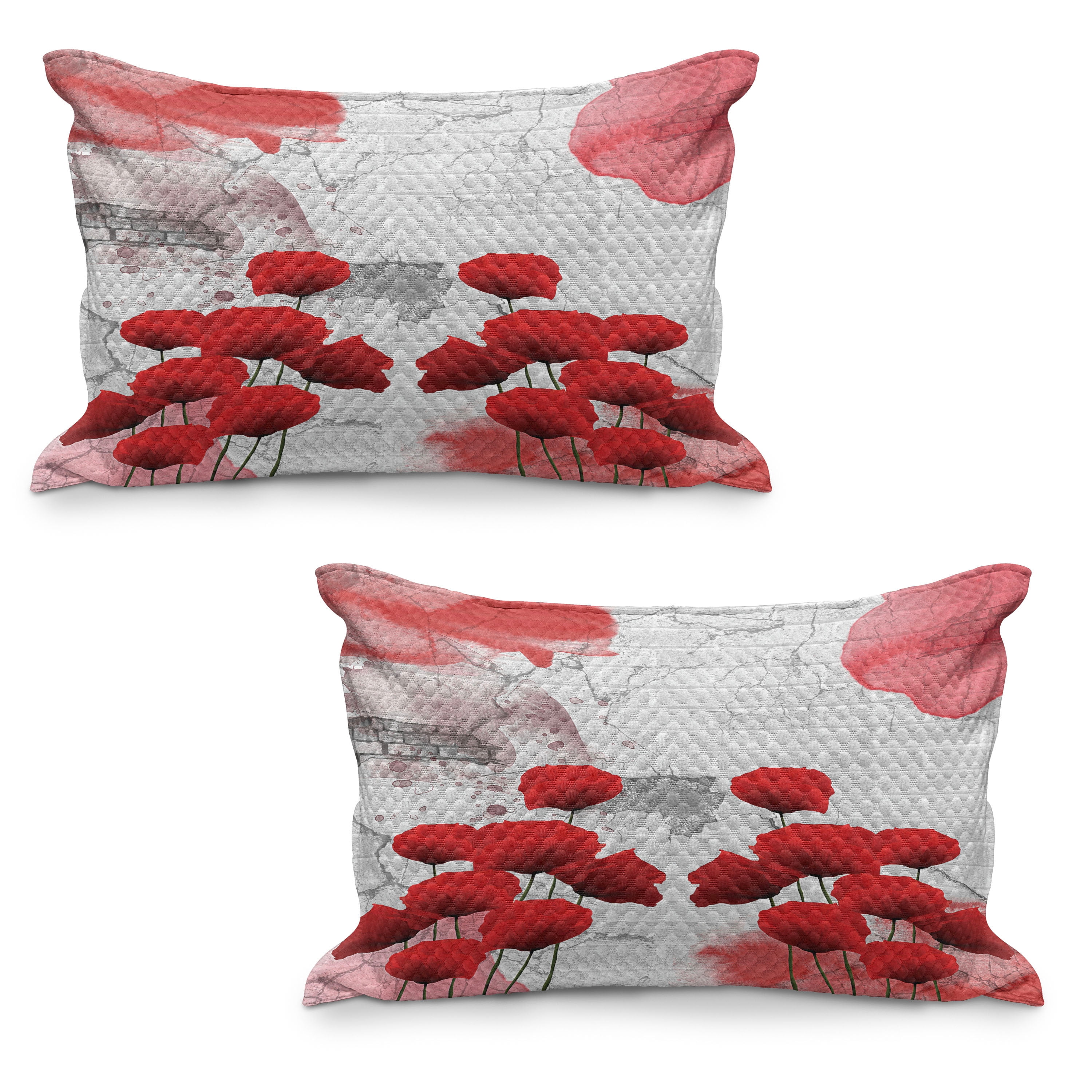 Poppy Flower Quilted Pillowcover Set of 2, Flourishing Rural Field ...